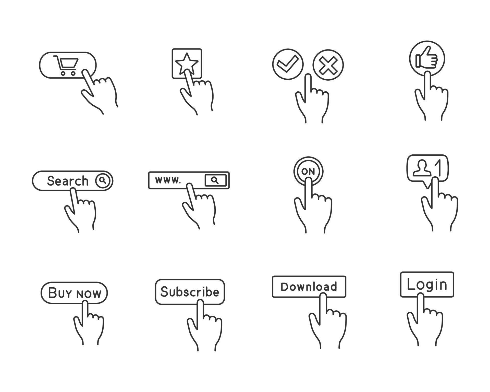 App Buttons Linear Icons Set Click Social Media Interface Webpage