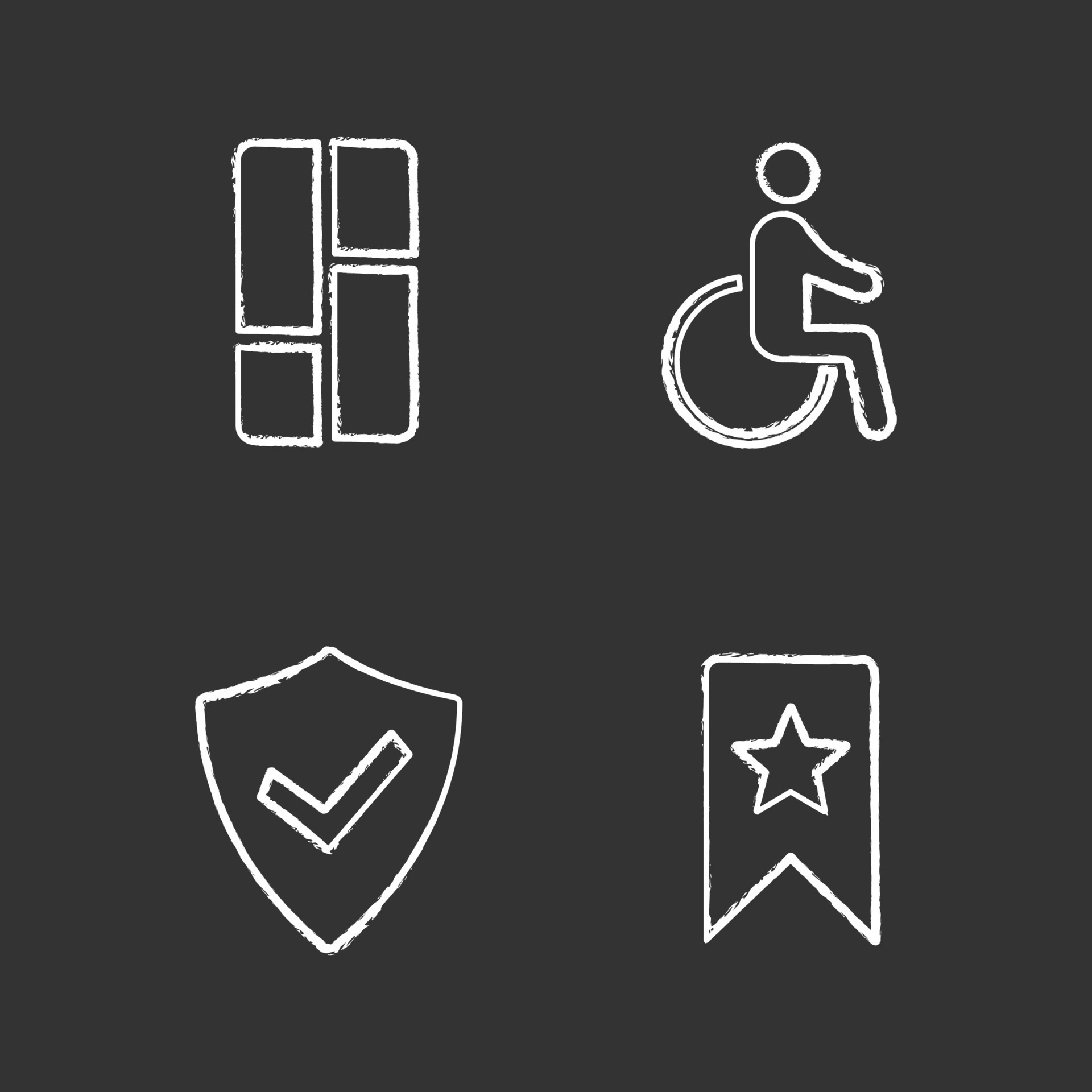 UI UX chalk icons set. Dashboard, accessible, verified user, bookmark ... UI UX chalk icons set. Dashboard, accessible, verified user, bookmark ...