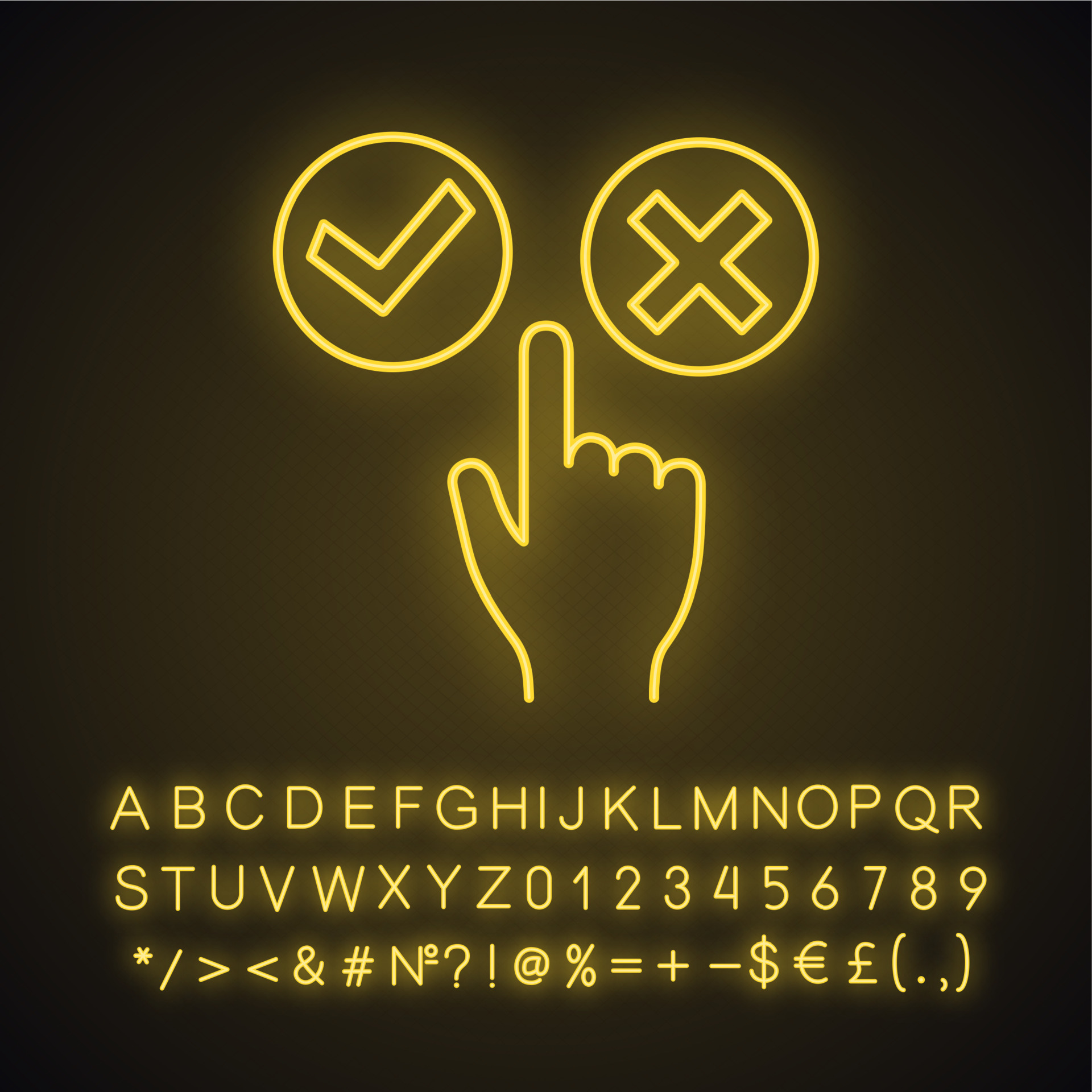 Accept And Decline Buttons Neon Light Icon Yes Or No Click Approve And Delete Hand Pushing