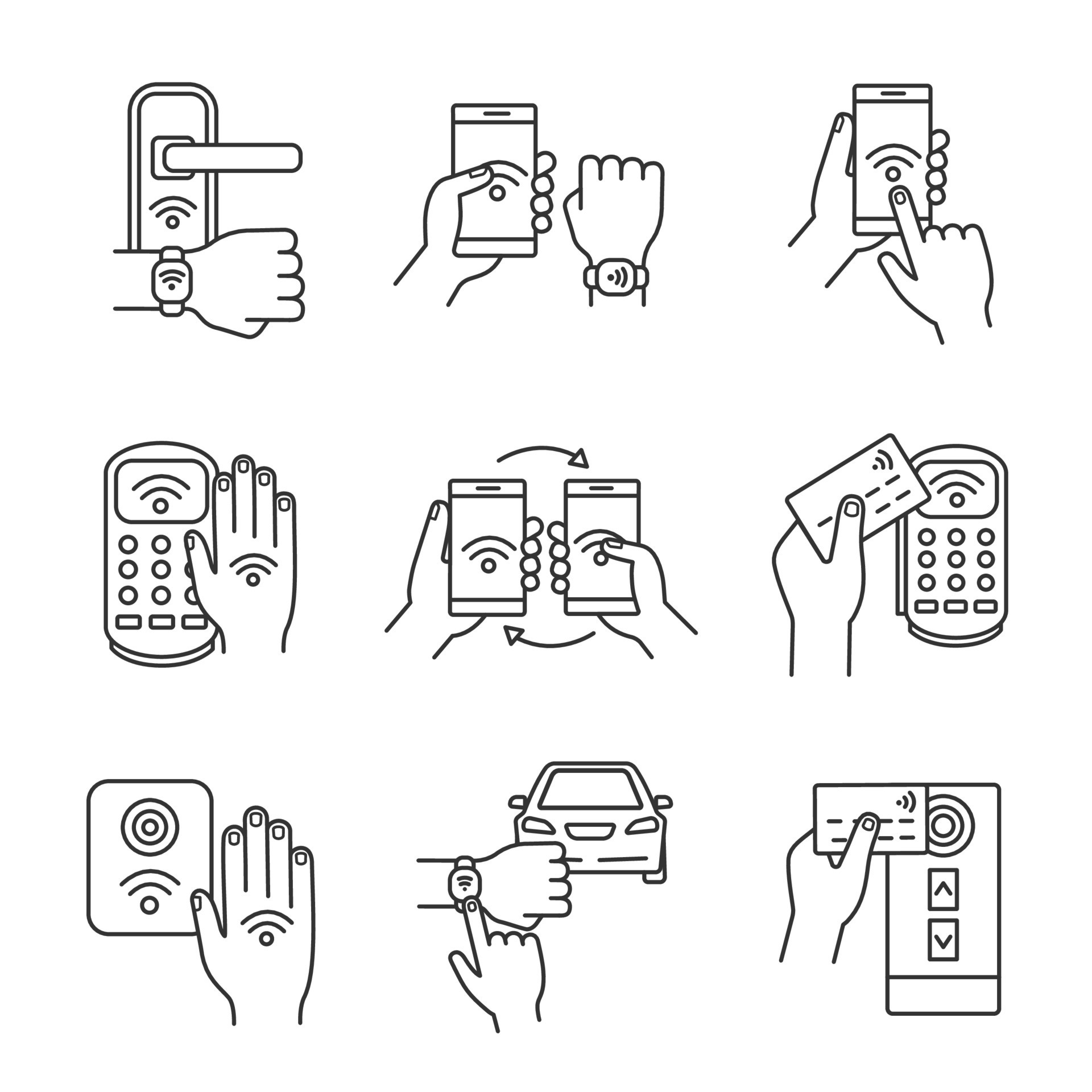 Nfc Technology Linear Icons Set Thin Line Contour Symbols Nfc