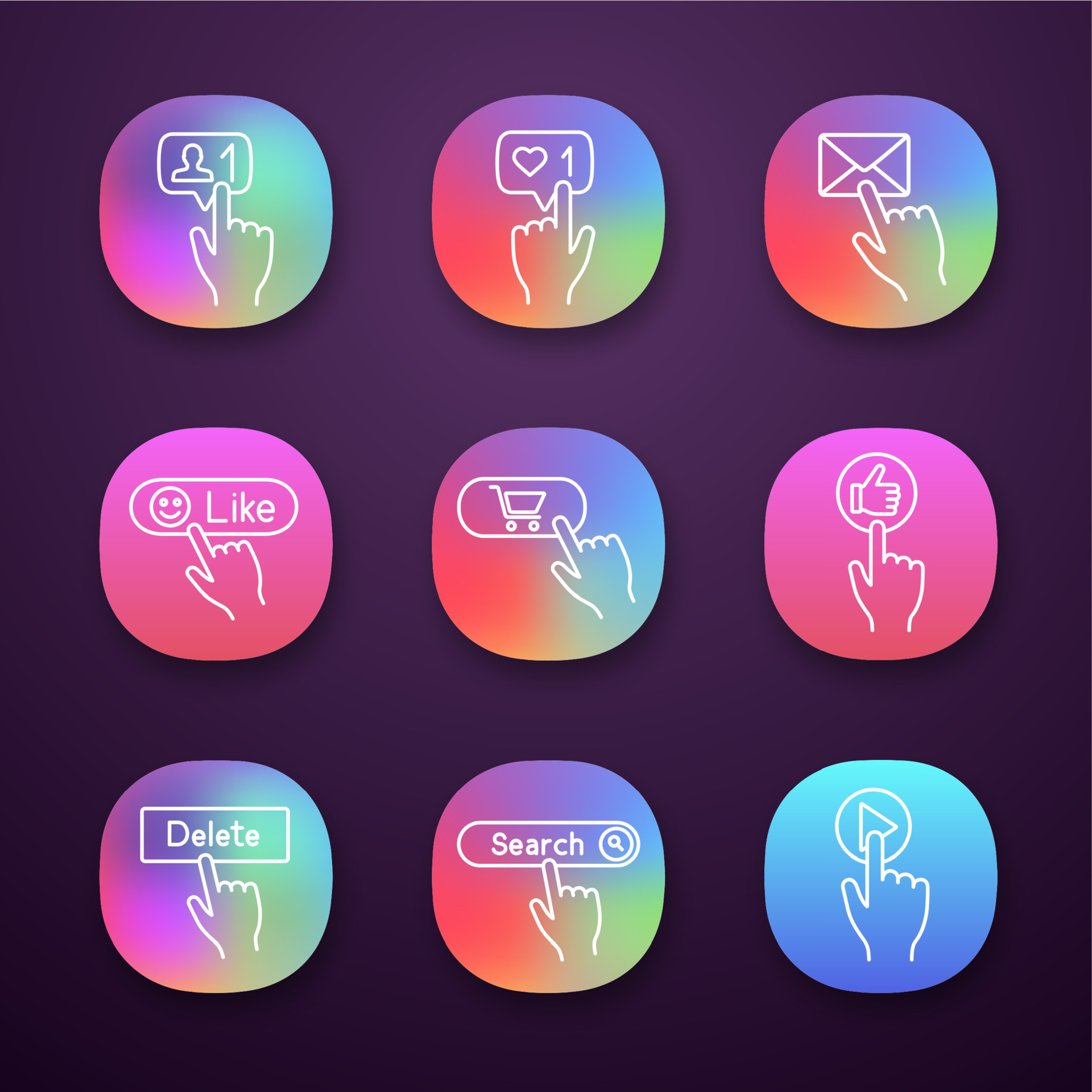 App Buttons Icons Set Click New Follower Likes Counter Message