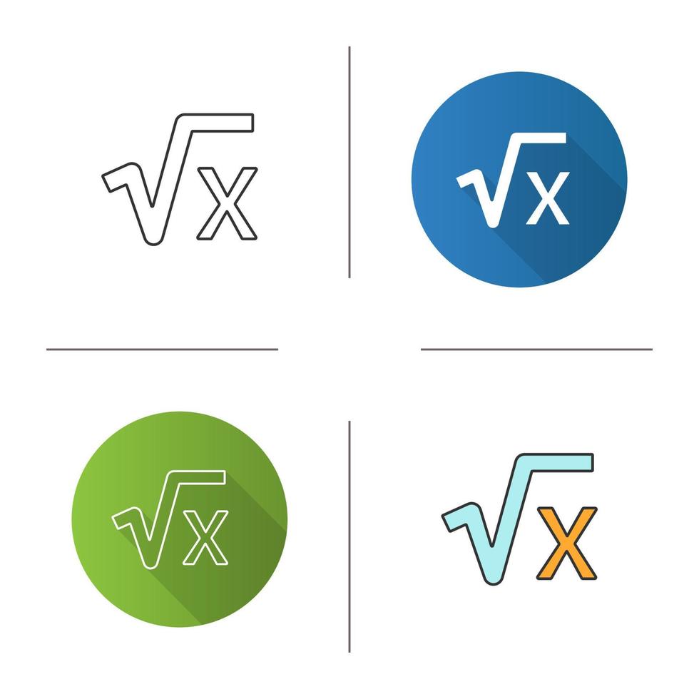 Square Root Of X Icon Mathematical Expression Flat Design Linear And Color Styles Isolated