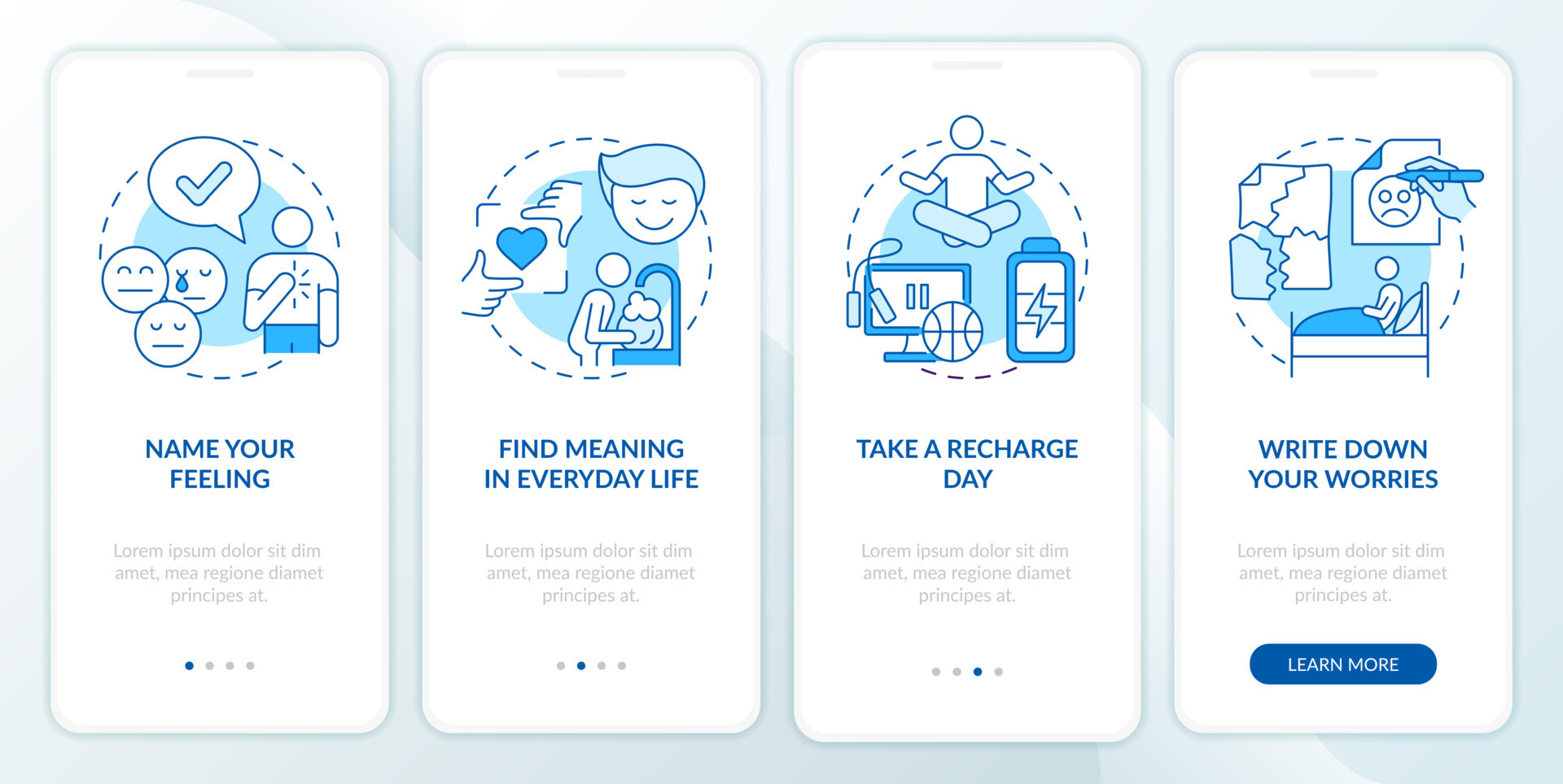 Improving Mental Health Blue Onboarding Mobile App Screen