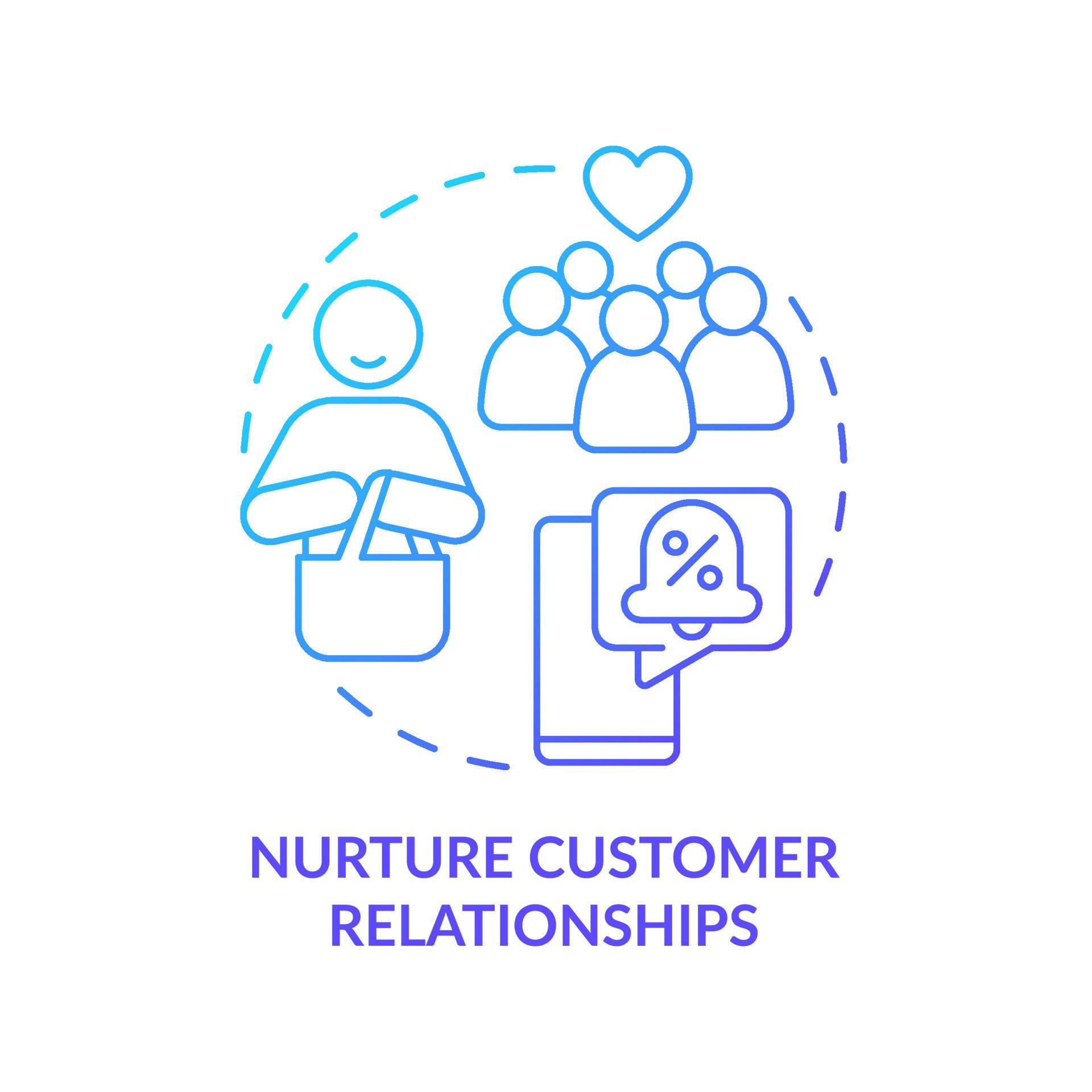 Nurture customer relationships blue gradient concept icon. Long term retention. Solving for ...