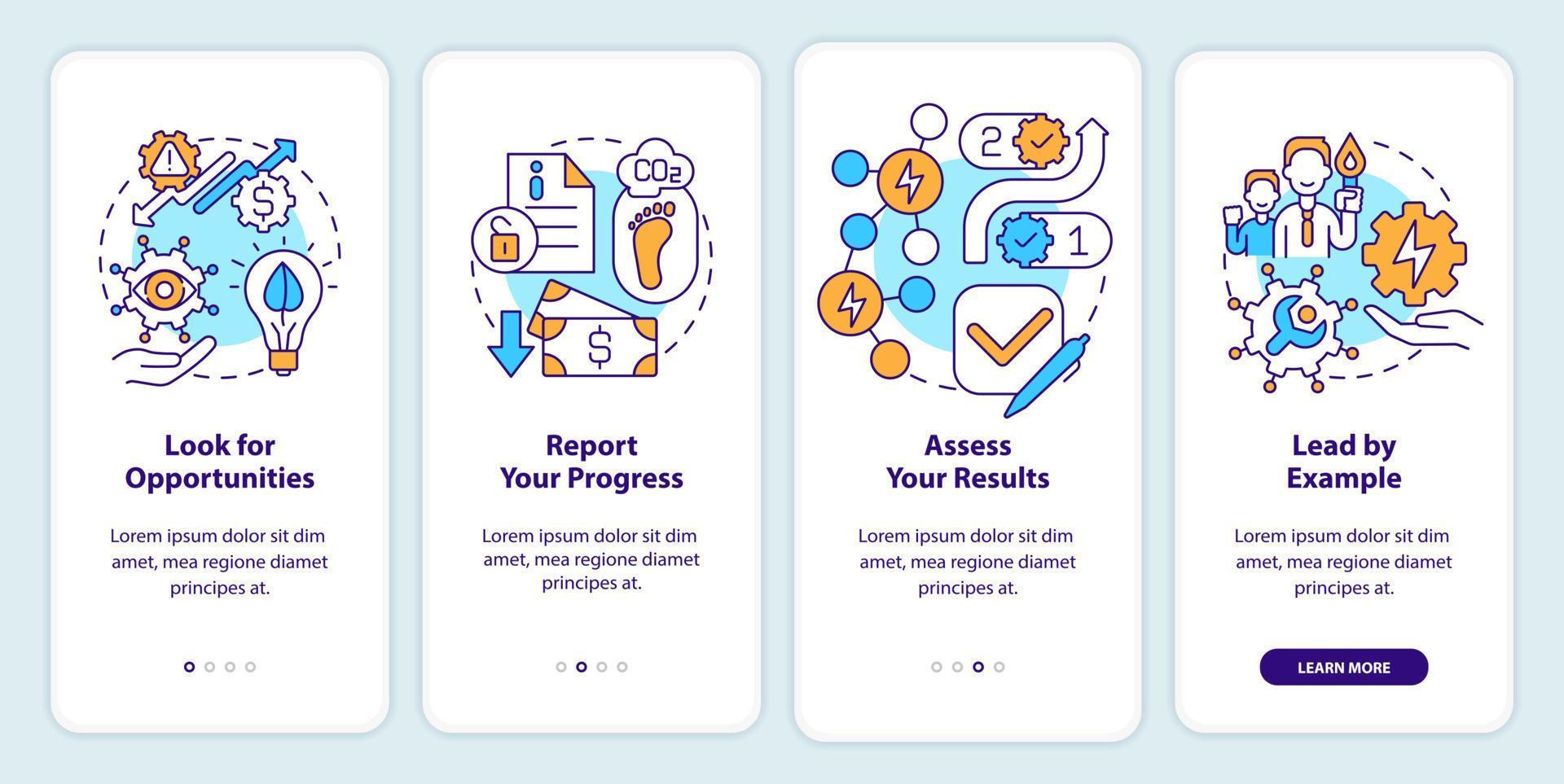 Key Steps To Energy Strategy Onboarding Mobile App Screen Report Walkthrough 4 Steps Graphic