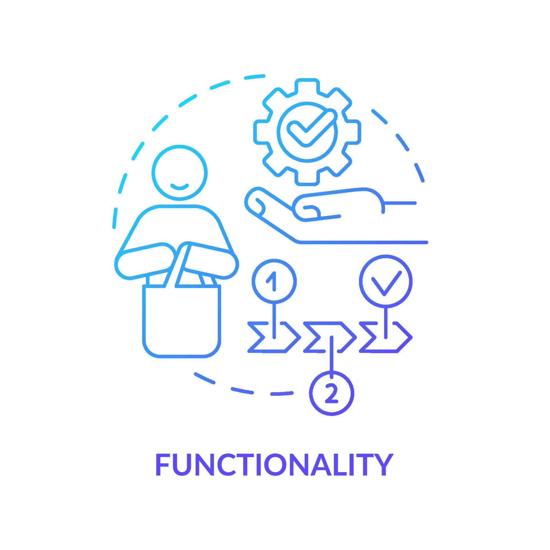Functionality blue gradient concept icon. Goods utility and benefits ...