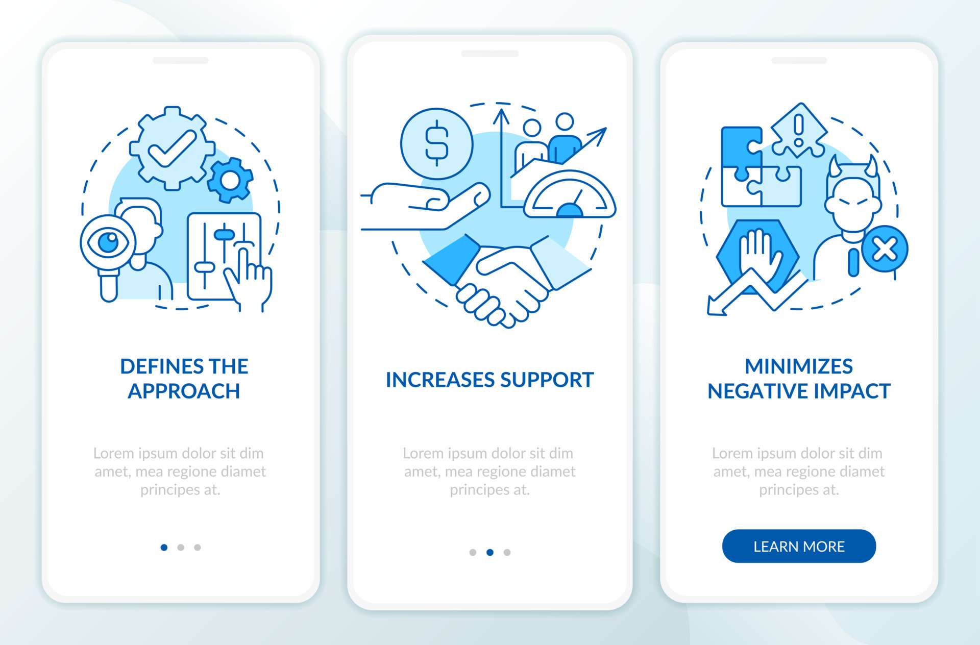Stakeholder Management Plan Blue Onboarding Mobile App Screen Walkthrough 3 Steps Graphic