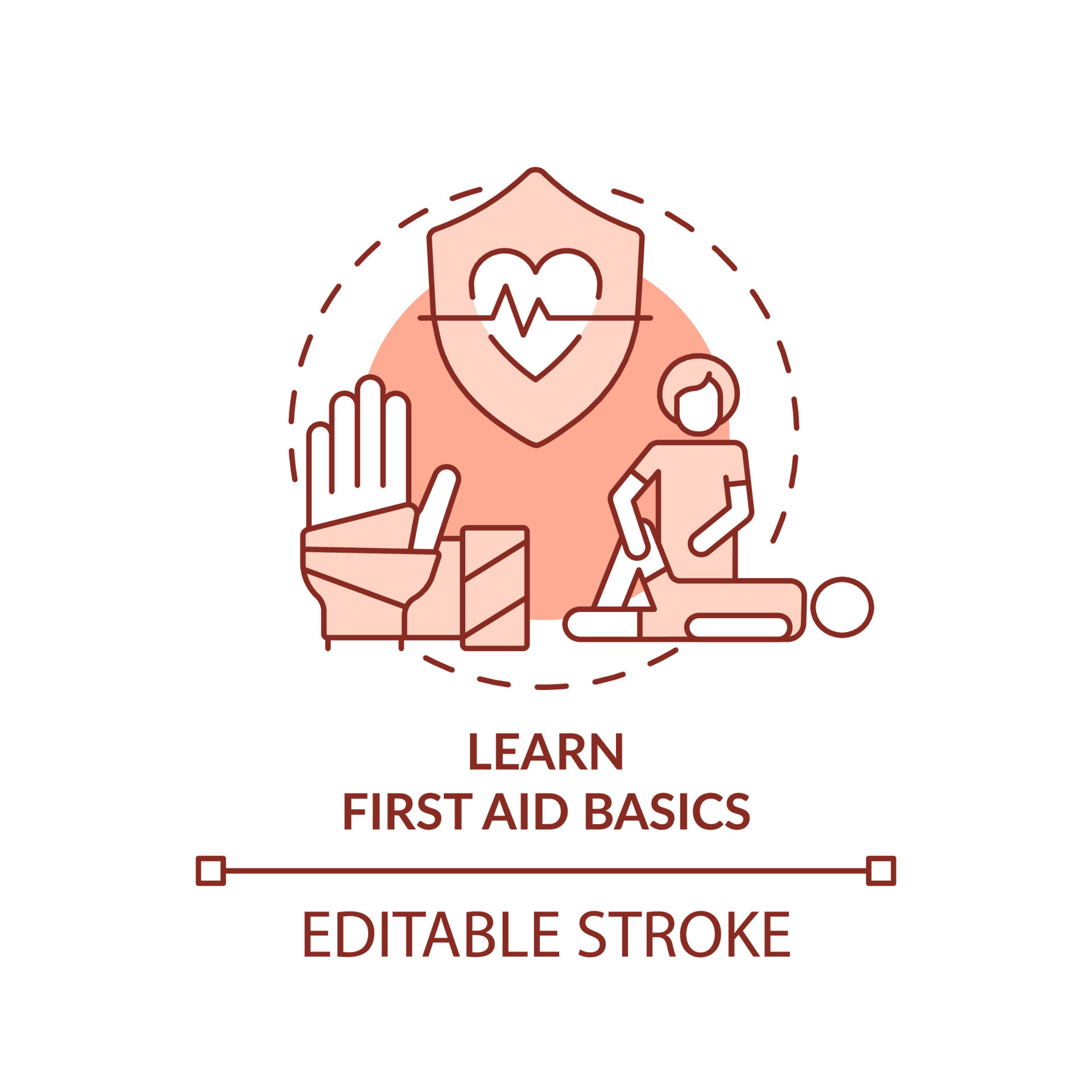 Learn first aid basics terracotta concept icon. Medical courses. Action ... Learn first aid basics terracotta concept icon. Medical courses. Action ...