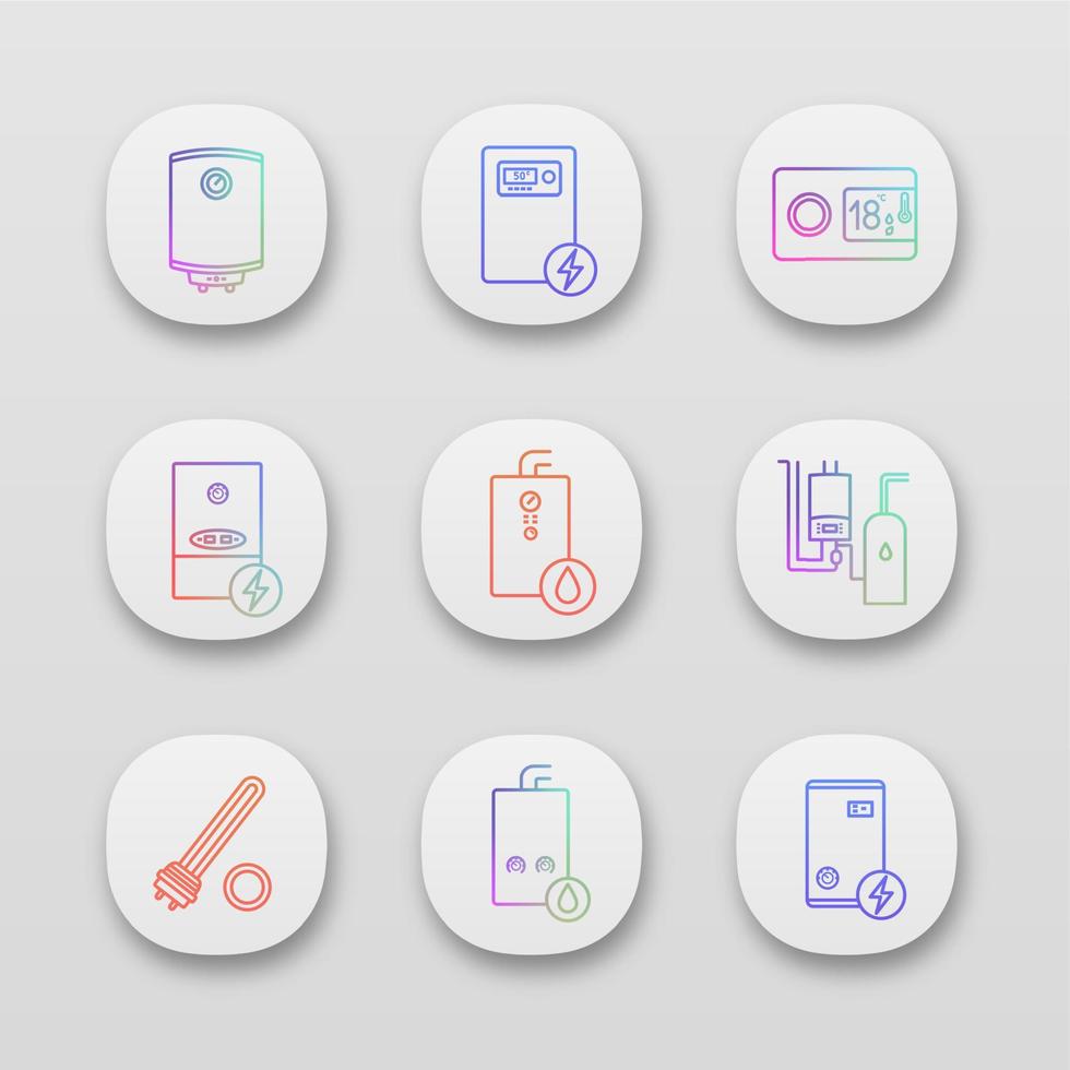 Heating App Icons Set Ui Ux Interface Boilers Heaters Thermostat