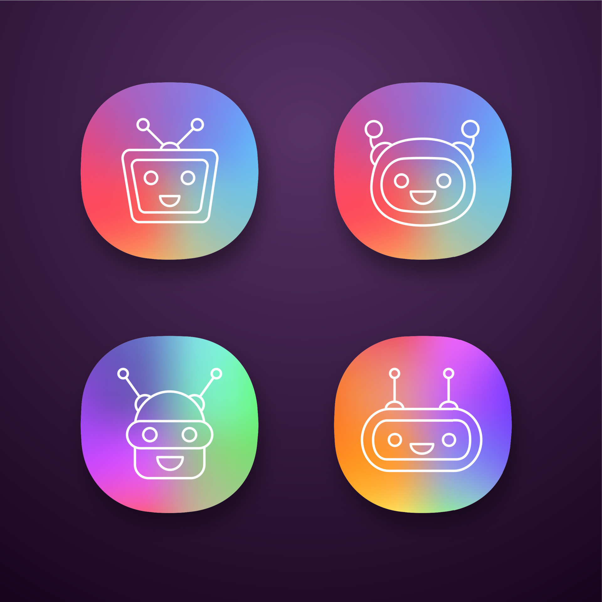 Chatbots App Icons Set Ui Ux User Interface Talkbots Laughing Virtual Assistants