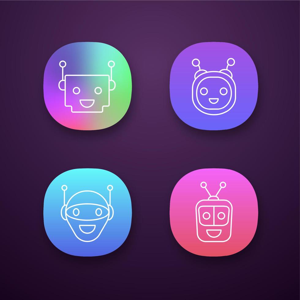 Chatbots App Icons Set Ui Ux User Interface Talkbots Laughing Virtual Assistants