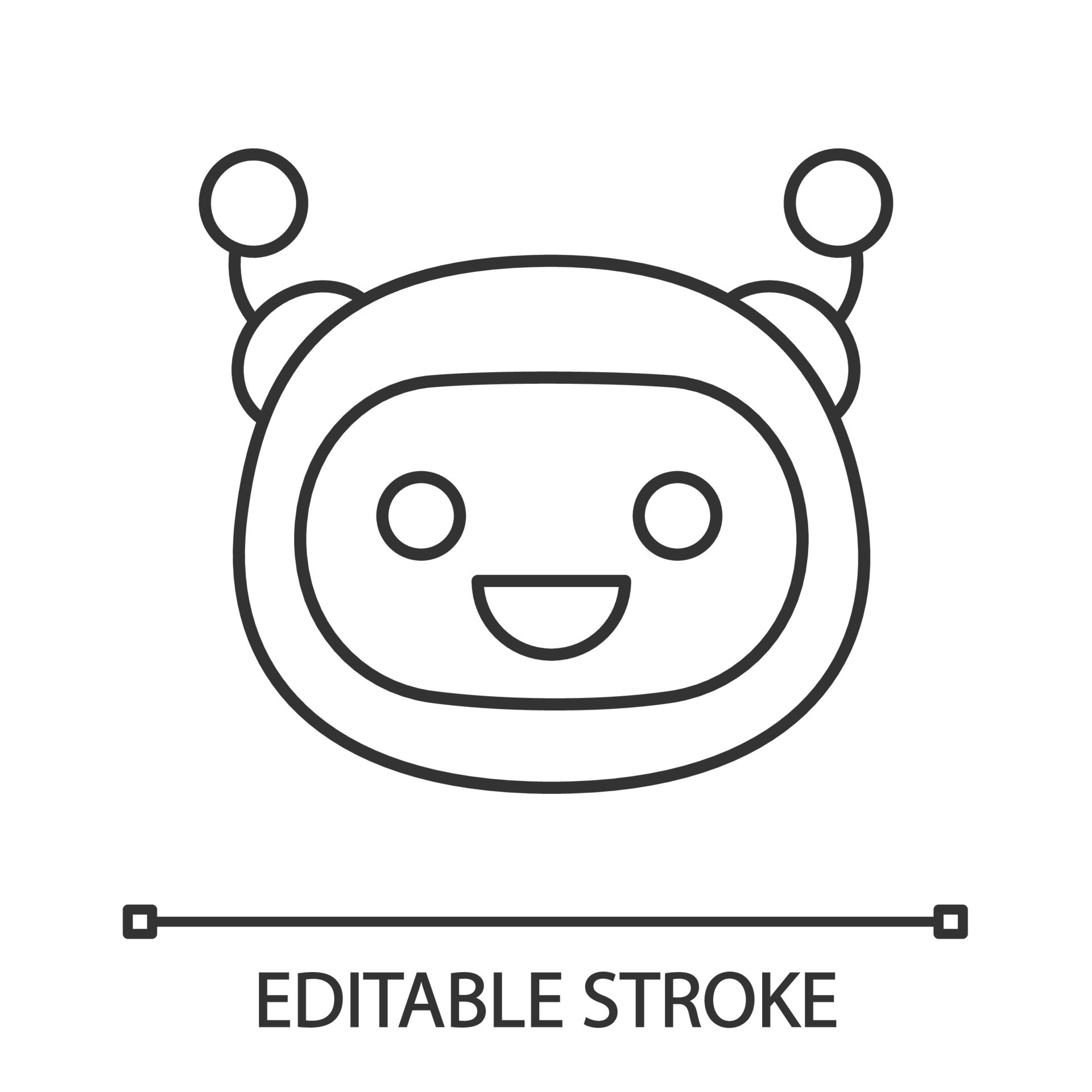 Chatbot linear icon. Thin line illustration. Talkbot. Laughing chat bot. Modern robot. Virtual ...