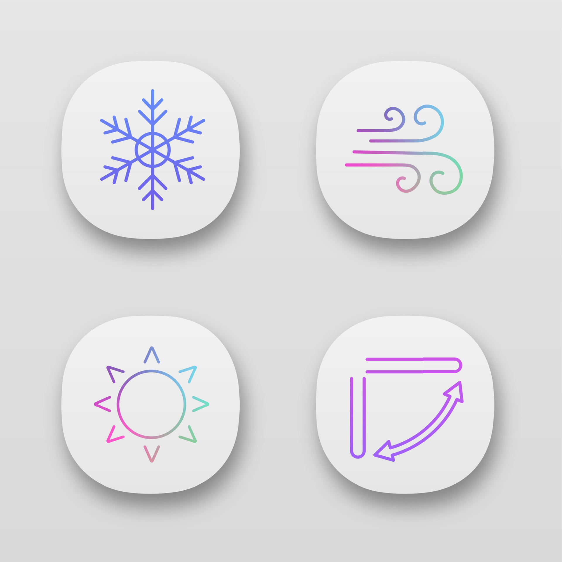 Air Conditioning App Icons Set Snowflake Airflow Sun Air Conditioner Louvers Ui Ux User
