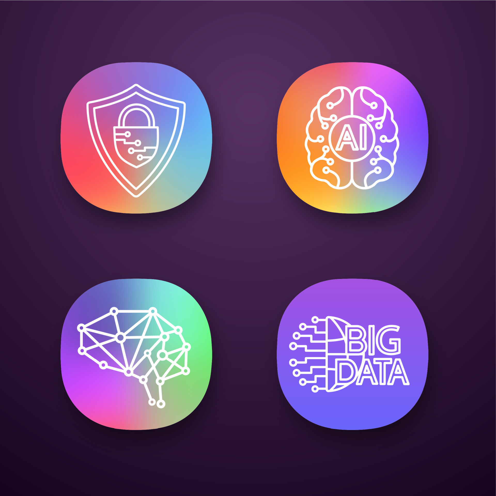 Artificial Intelligence App Icons Set Ui Ux User Interface Ai Neural