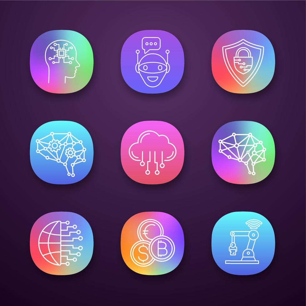 Artificial Intelligence App Icons Set Ui Ux User Interface Ai Chat