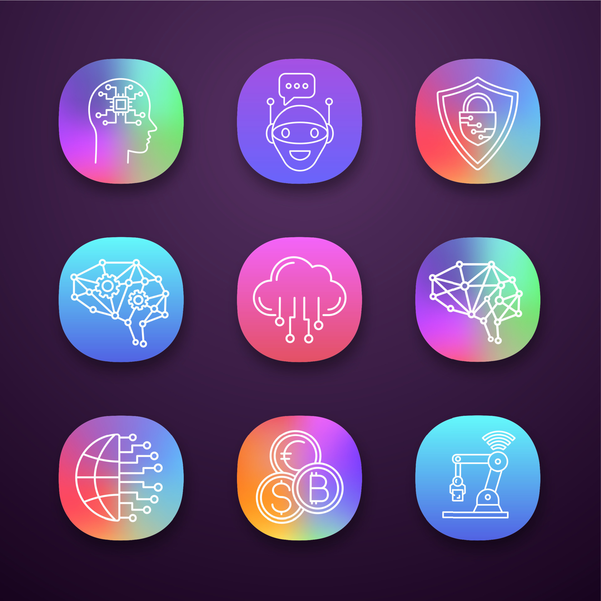 Artificial intelligence app icons set. UI UX user interface. AI. Chat ... Artificial intelligence app icons set. UI UX user interface. AI. Chat ...