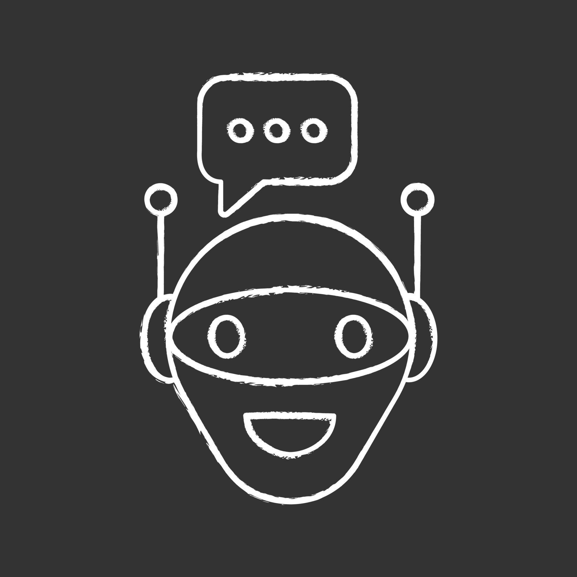 Chat bot chalk icon. Robot. Virtual assistant. Artificial intelligence. Isolated vector ...