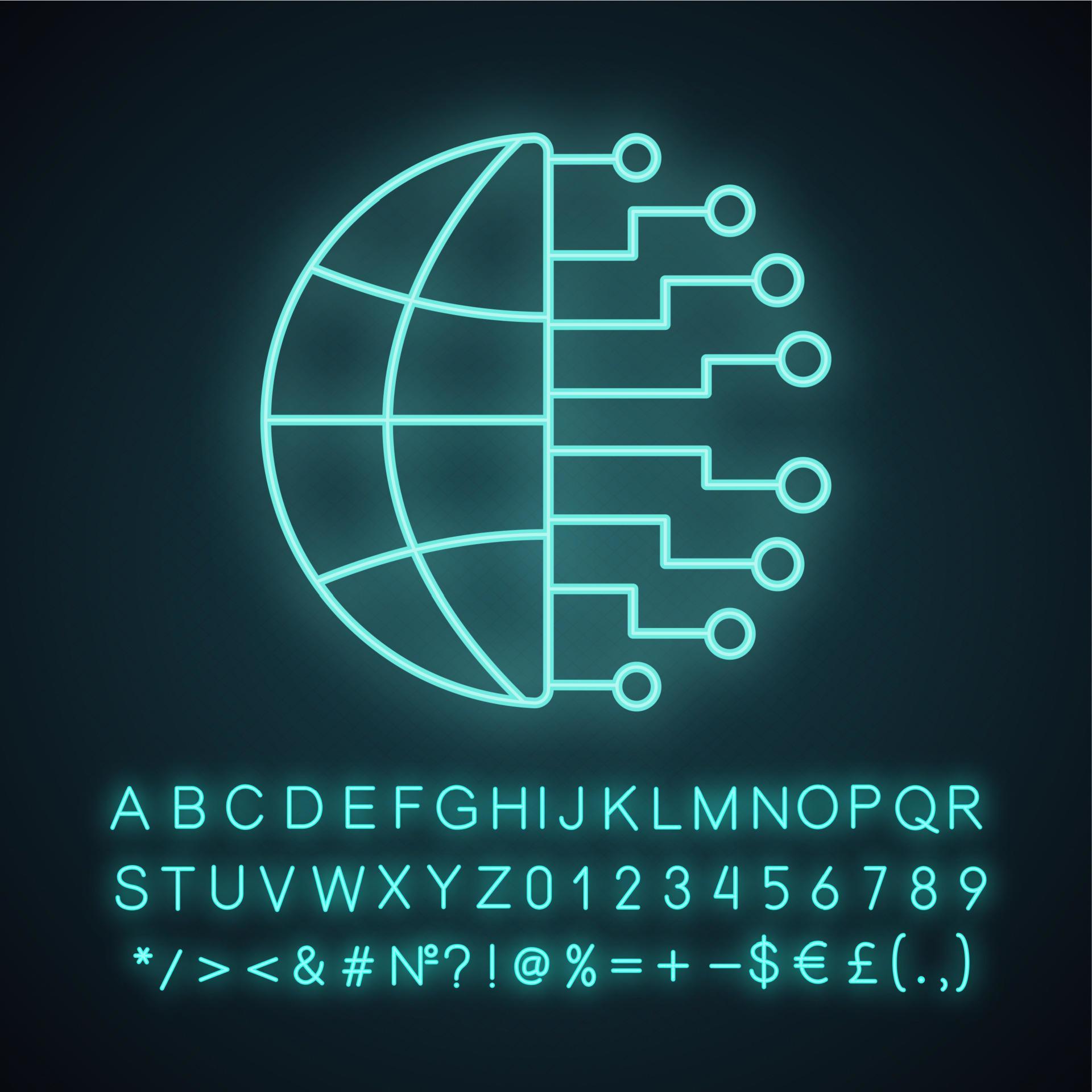 Big data neon light icon. Cloud computing. Database. Artificial intelligence. Cloud network ...