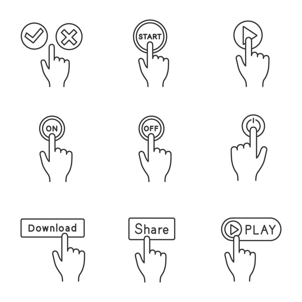 App Buttons Linear Icons Set Click Accept And Decline Start Play