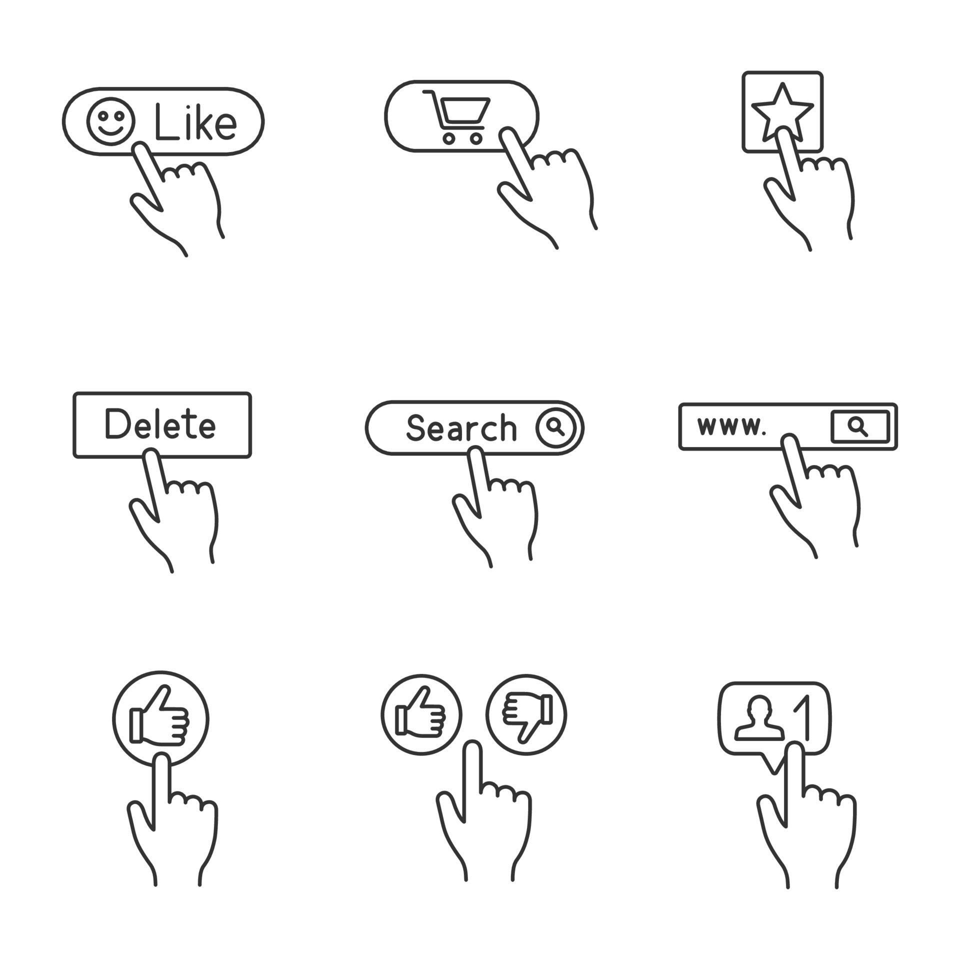 App Buttons Linear Icons Set Click Like Buy Add To Favorite Delete