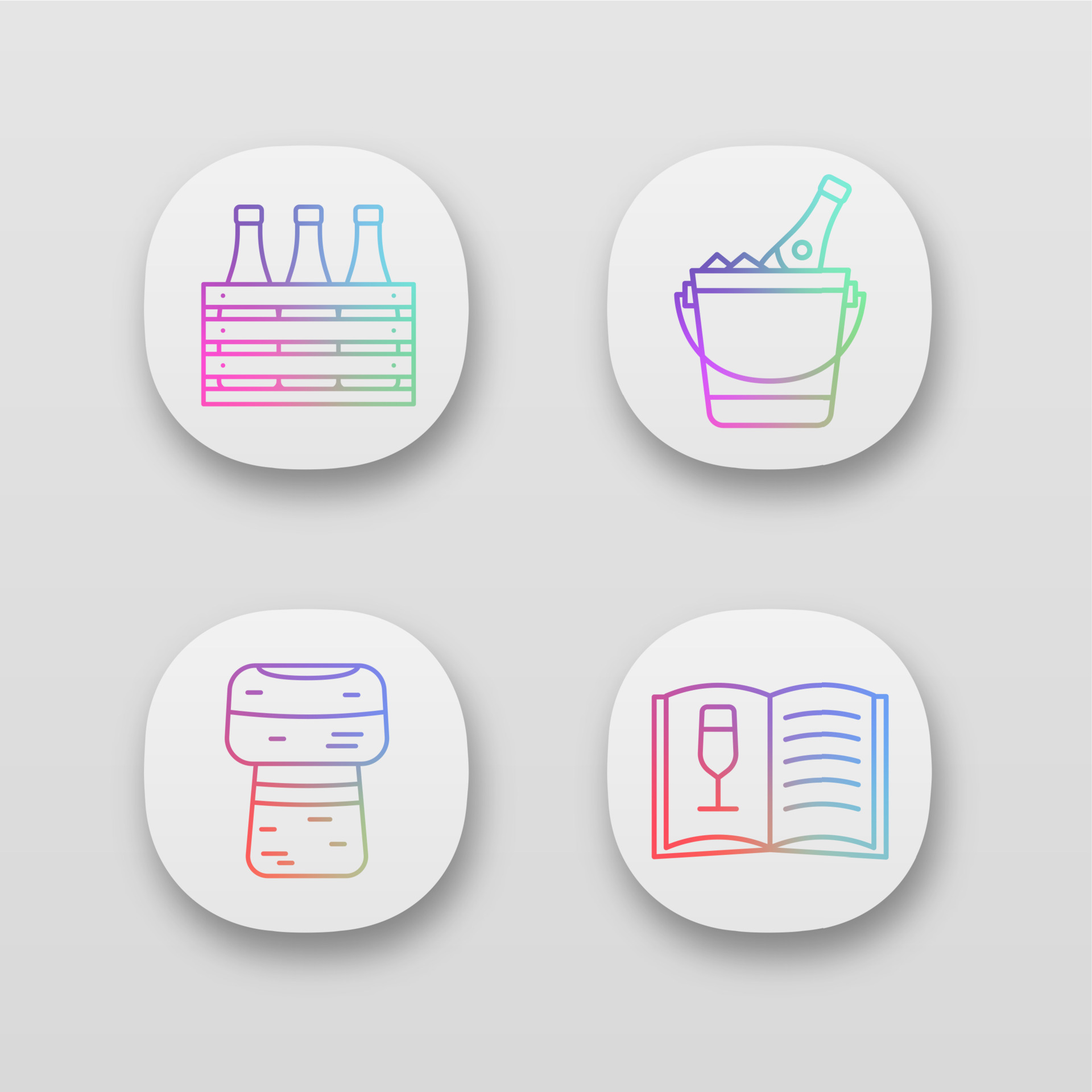 Alcohol App Icons Set Bar Wine Beer Case Champagne Bucket Cork