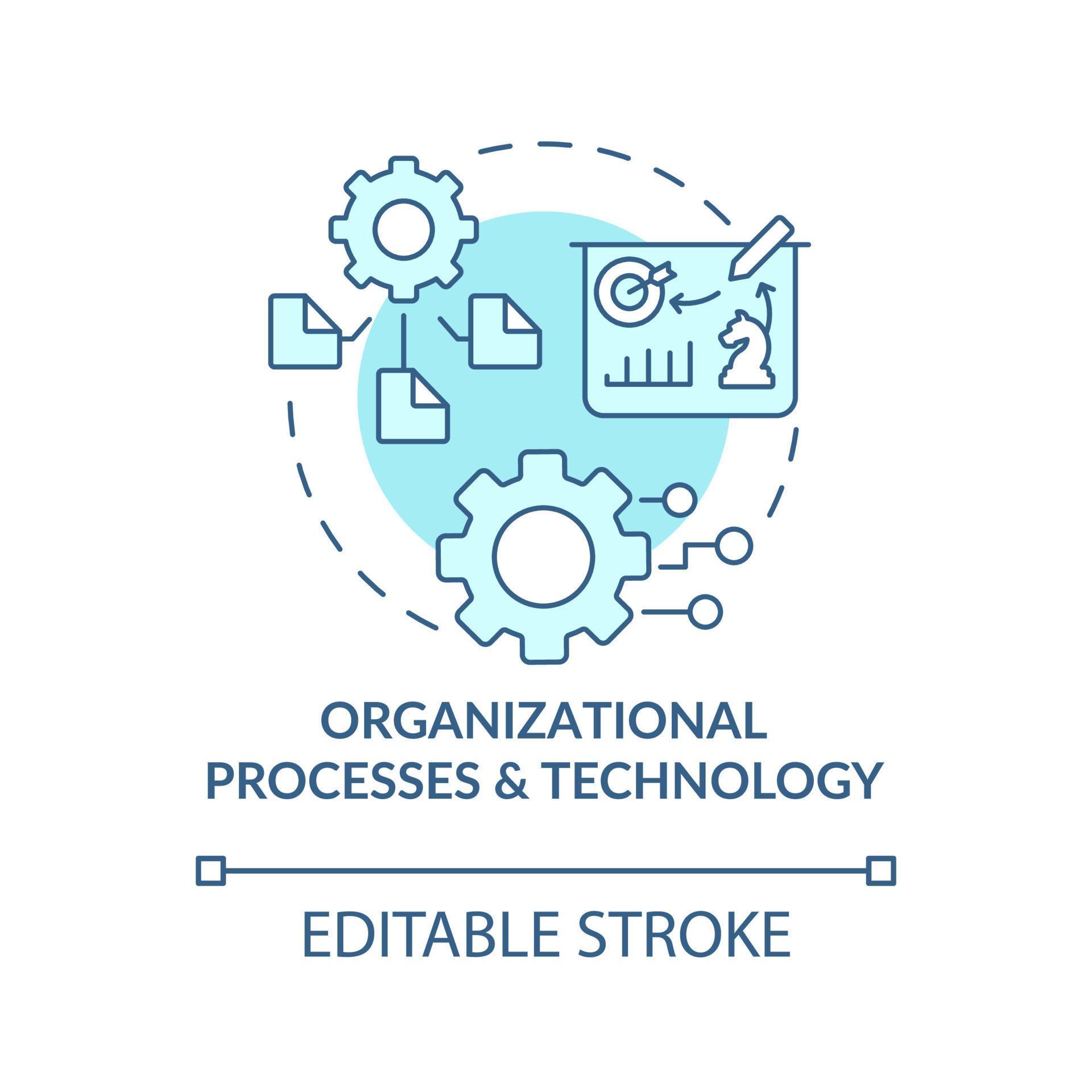 Organizational processes and technology turquoise concept icon. Info systems synergy abstract ...