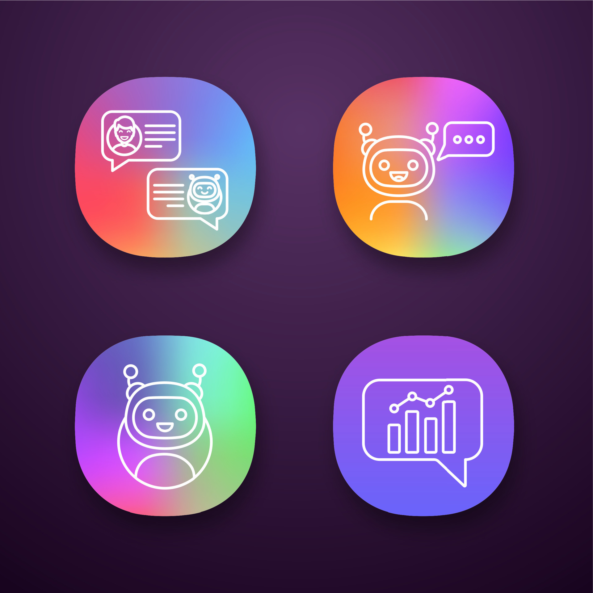 Chatbots App Icons Set Ui Ux User Interface Virtual Assistants Graph