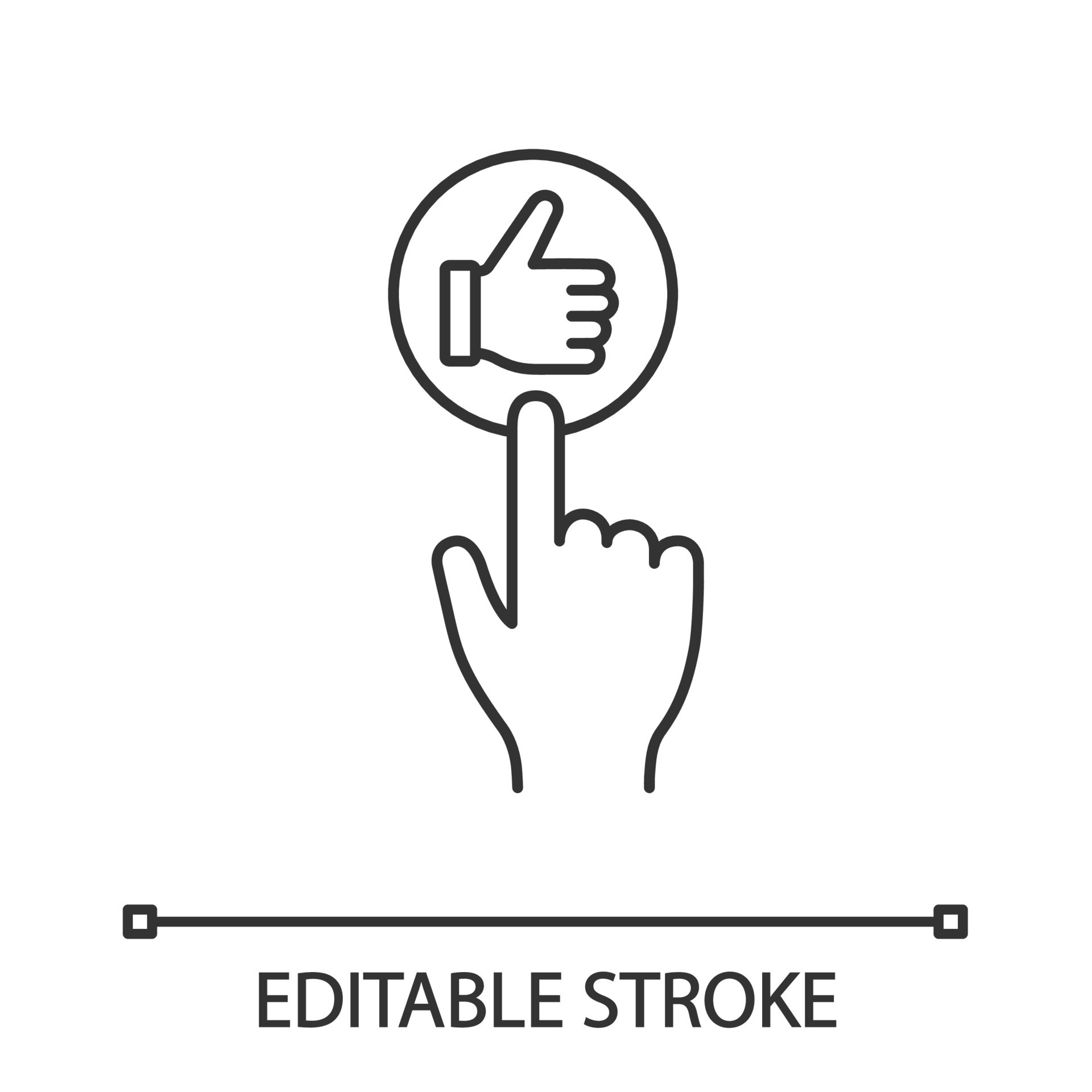 Like button click linear icon. Thumbs up. Hand pushing button. Thin ... Like button click linear icon. Thumbs up. Hand pushing button. Thin ...