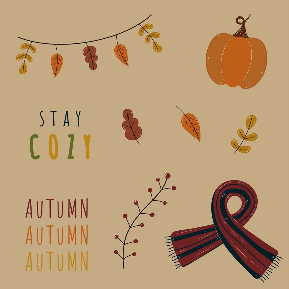 Autumn set of hand drawn cozy elements. Isolated doodle stickers of ...