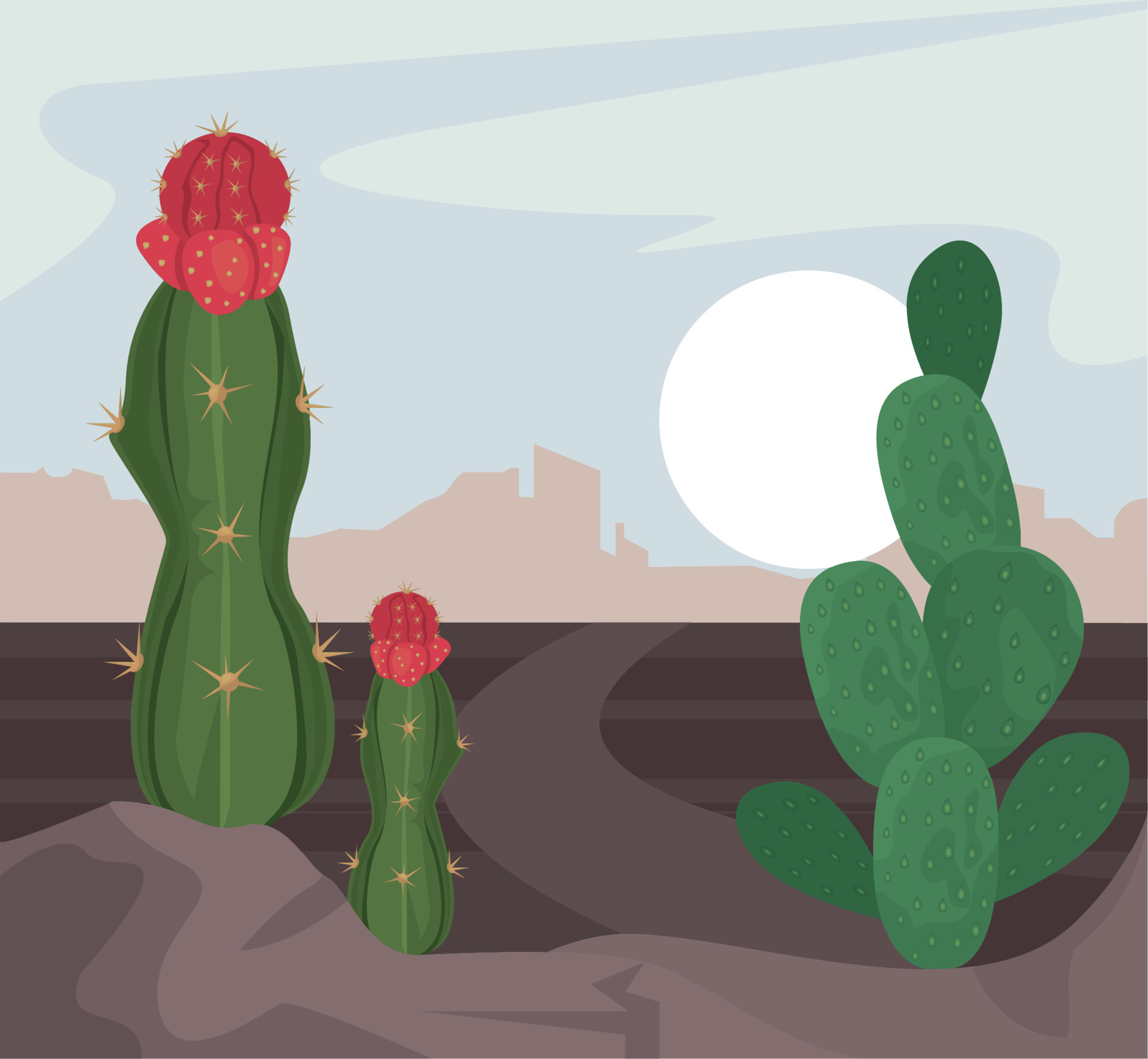 cactus en escena del desierto 10454914 Vector en Vecteezy