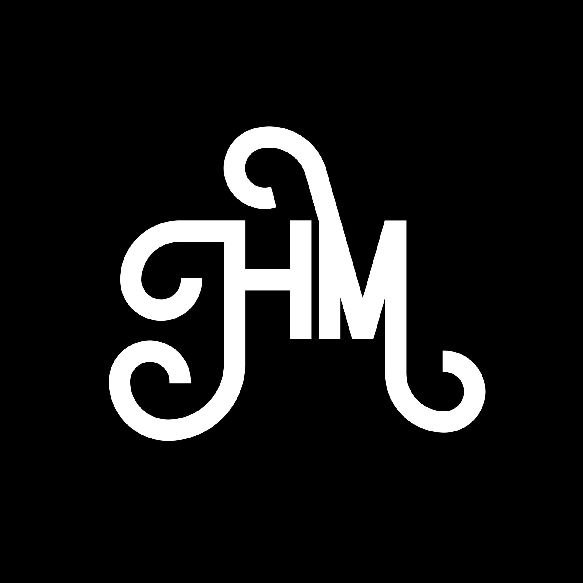 diseño de logotipo de letra hm sobre fondo negro. concepto de logotipo de letra de iniciales ...
