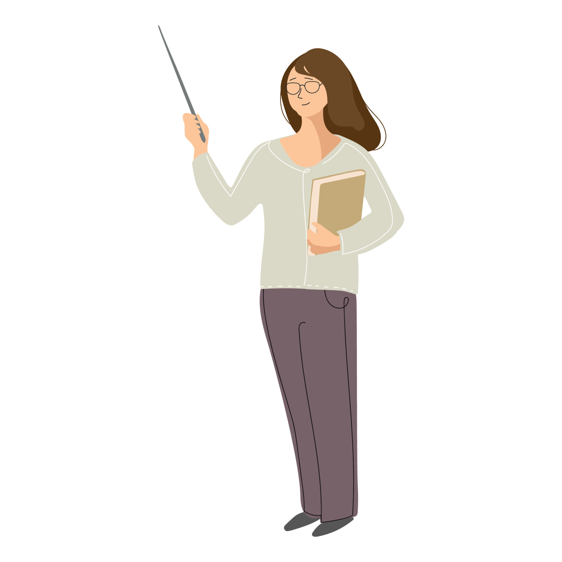 Female Teacher Holding Pointer And Book Vector Simple Illustration