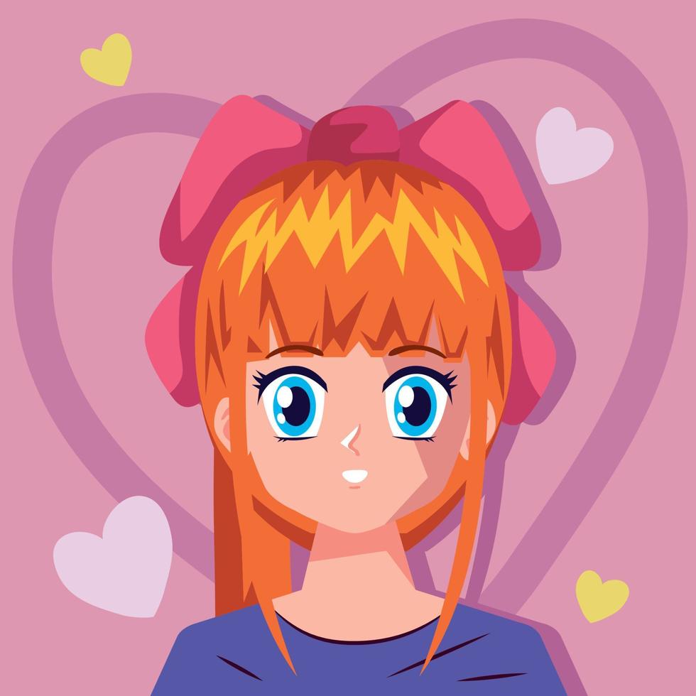 Anime Redhead Girl With Hearts 10478762 Vector Art At Vecteezy