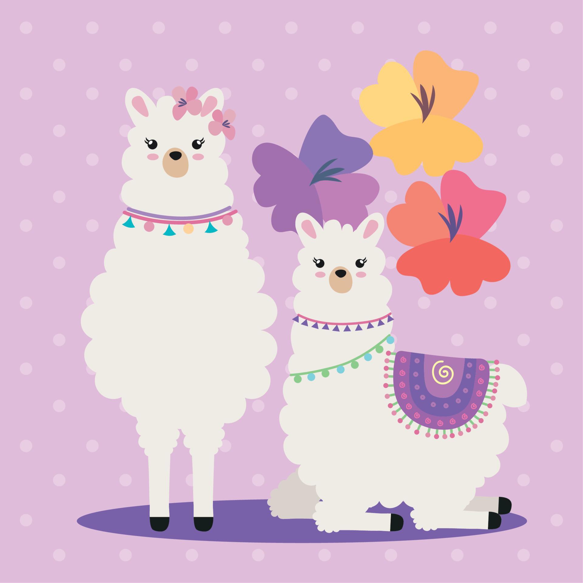 two llamas with flowers 10479072 Vector Art at Vecteezy