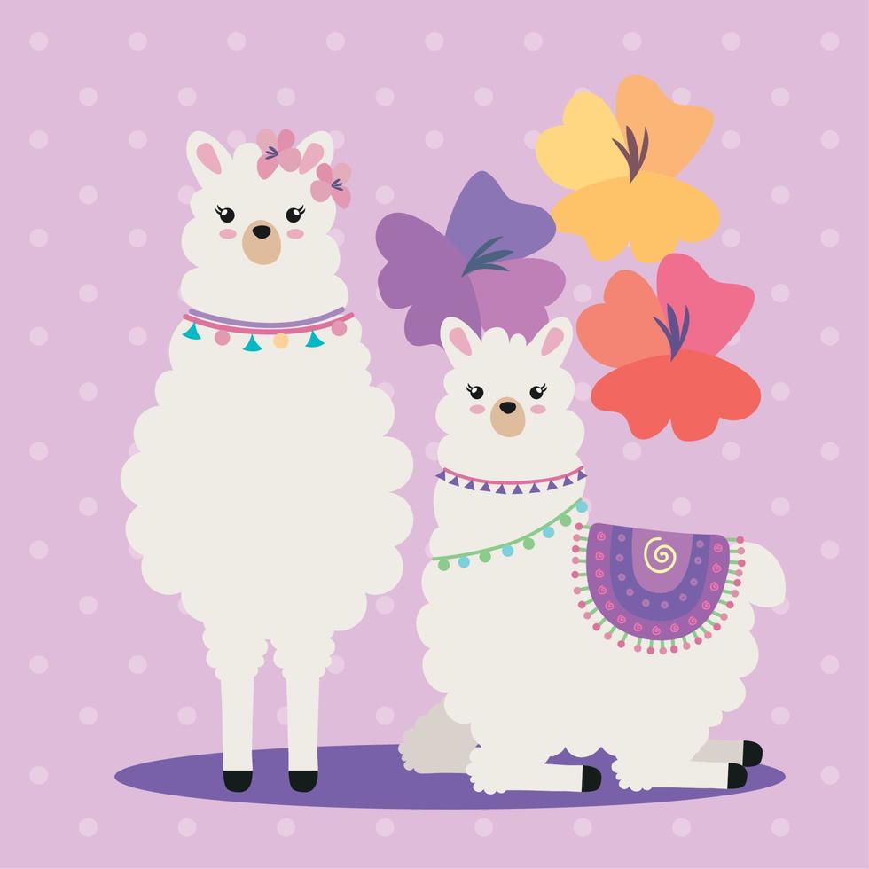 two llamas with flowers 10479072 Vector Art at Vecteezy