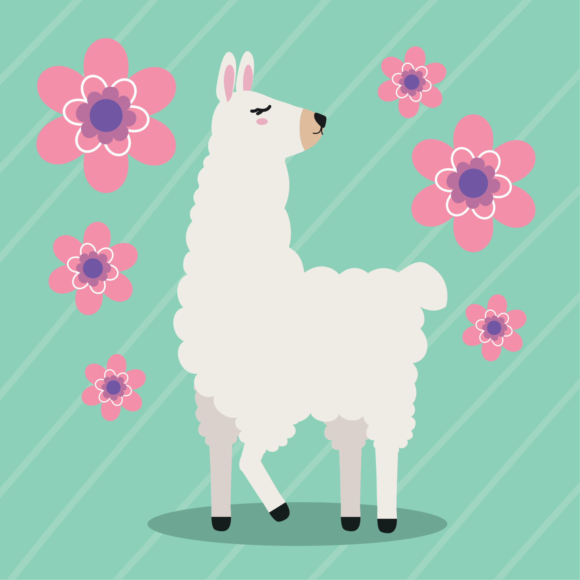 sweet llama with flowers 10479345 Vector Art at Vecteezy
