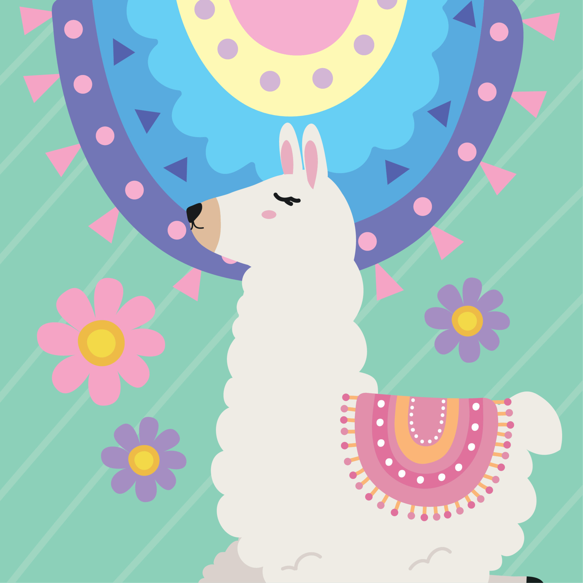 sweet llama with flowers garden 10480266 Vector Art at Vecteezy