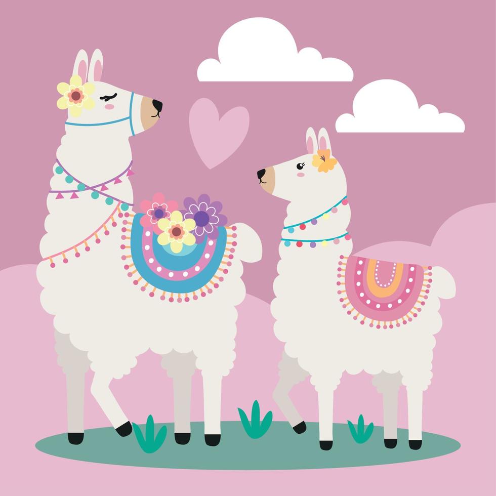 two llamas in landscape 10480761 Vector Art at Vecteezy