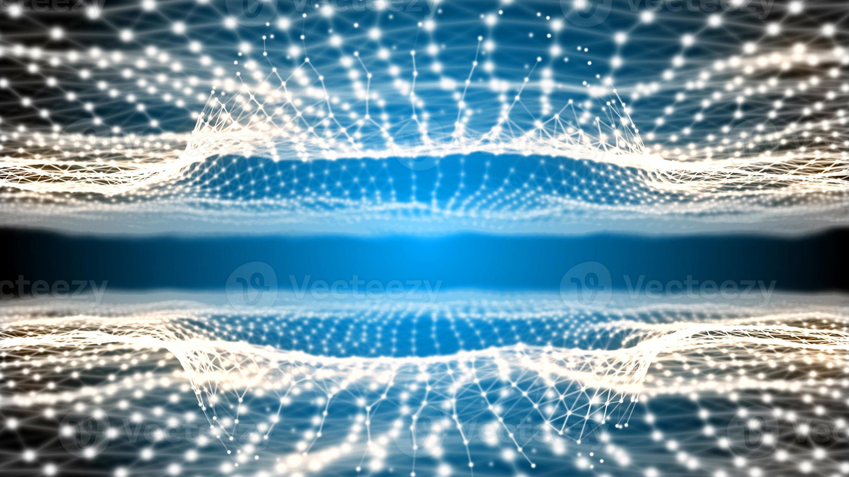3D spherical field inside of a blue plexus lines and nodes field. Light points. Abstract science ...