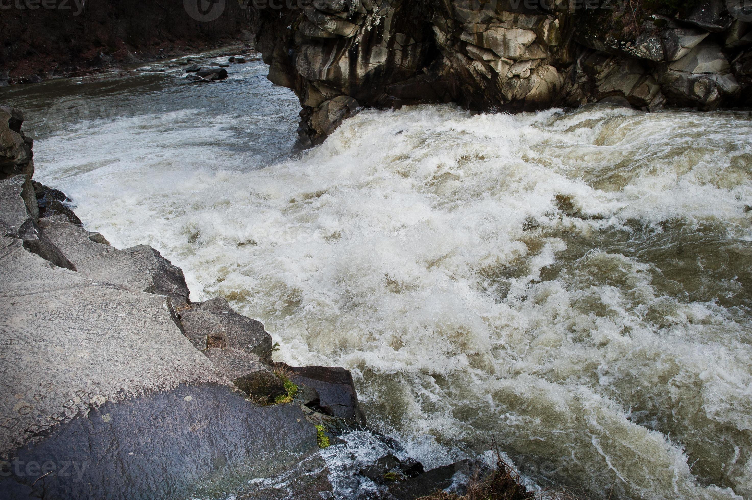 Incredible and stormy Prut river at Carpathian mountains, Jaremcze resort, Ukraine, Europe ...