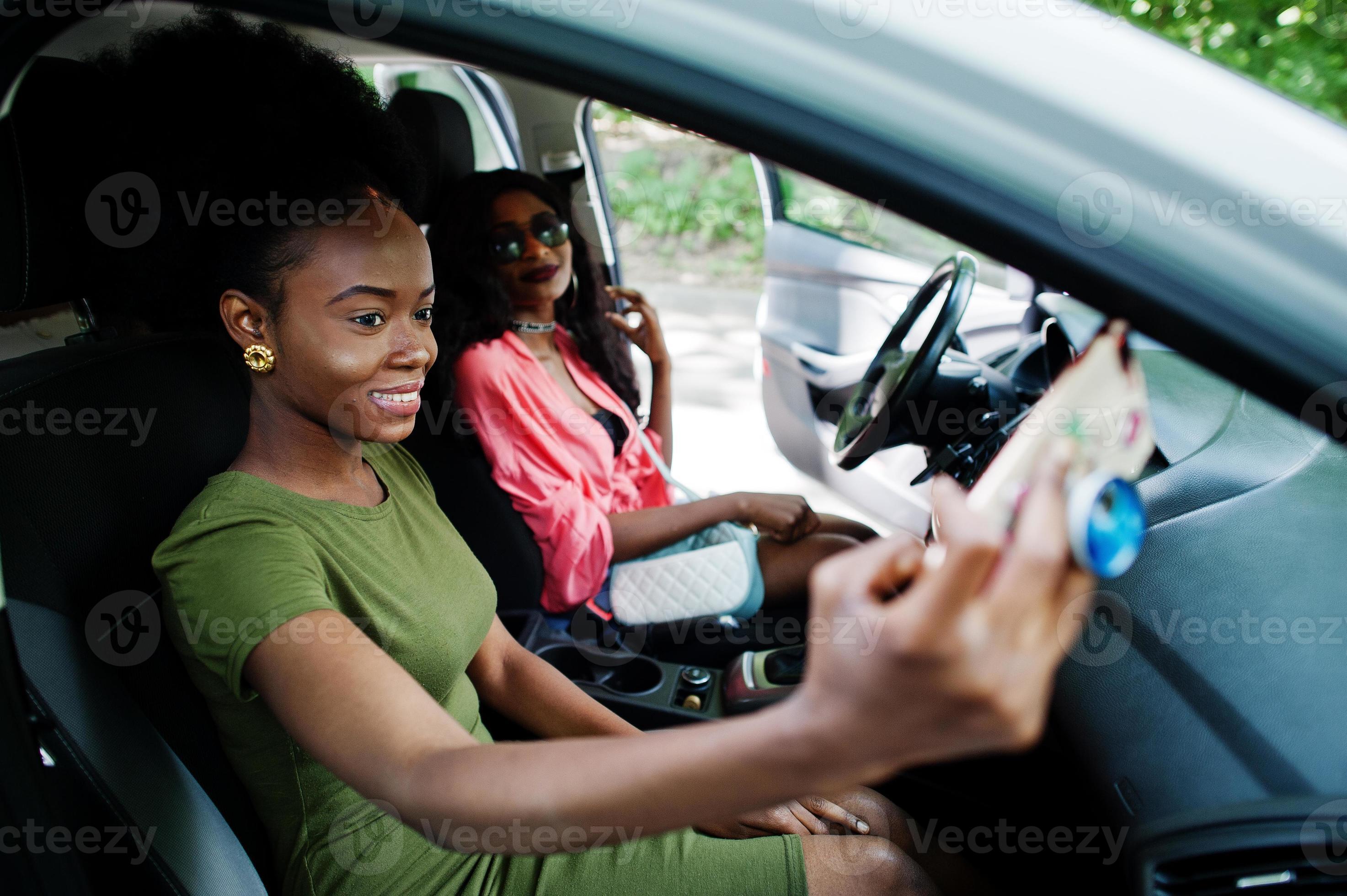 Two African American Girls Friends Having Fun In The Car 10501636