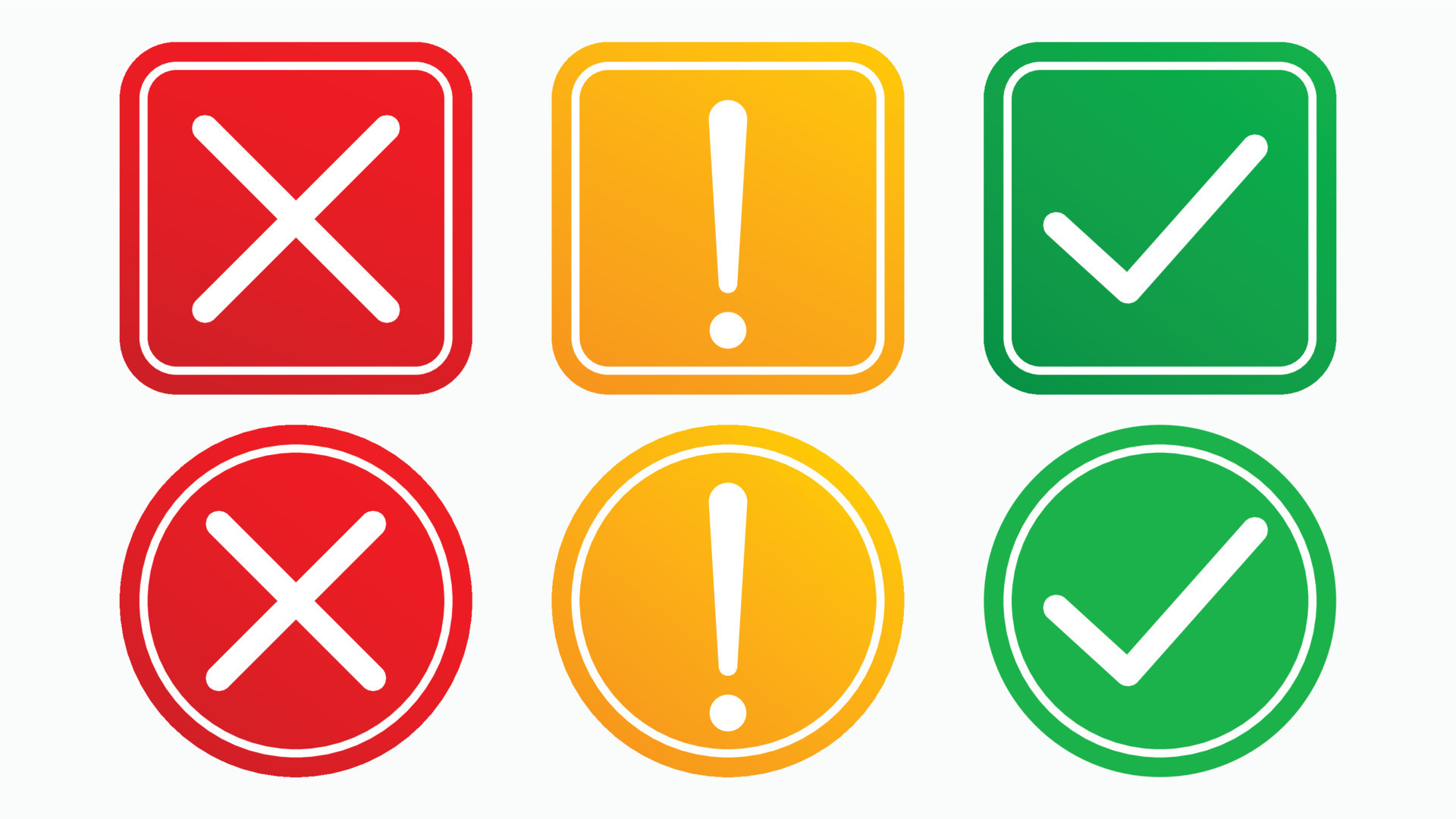 Set of flat round check mark, exclamation point, X mark icons, buttons ... Set of flat round check mark, exclamation point, X mark icons, buttons ...
