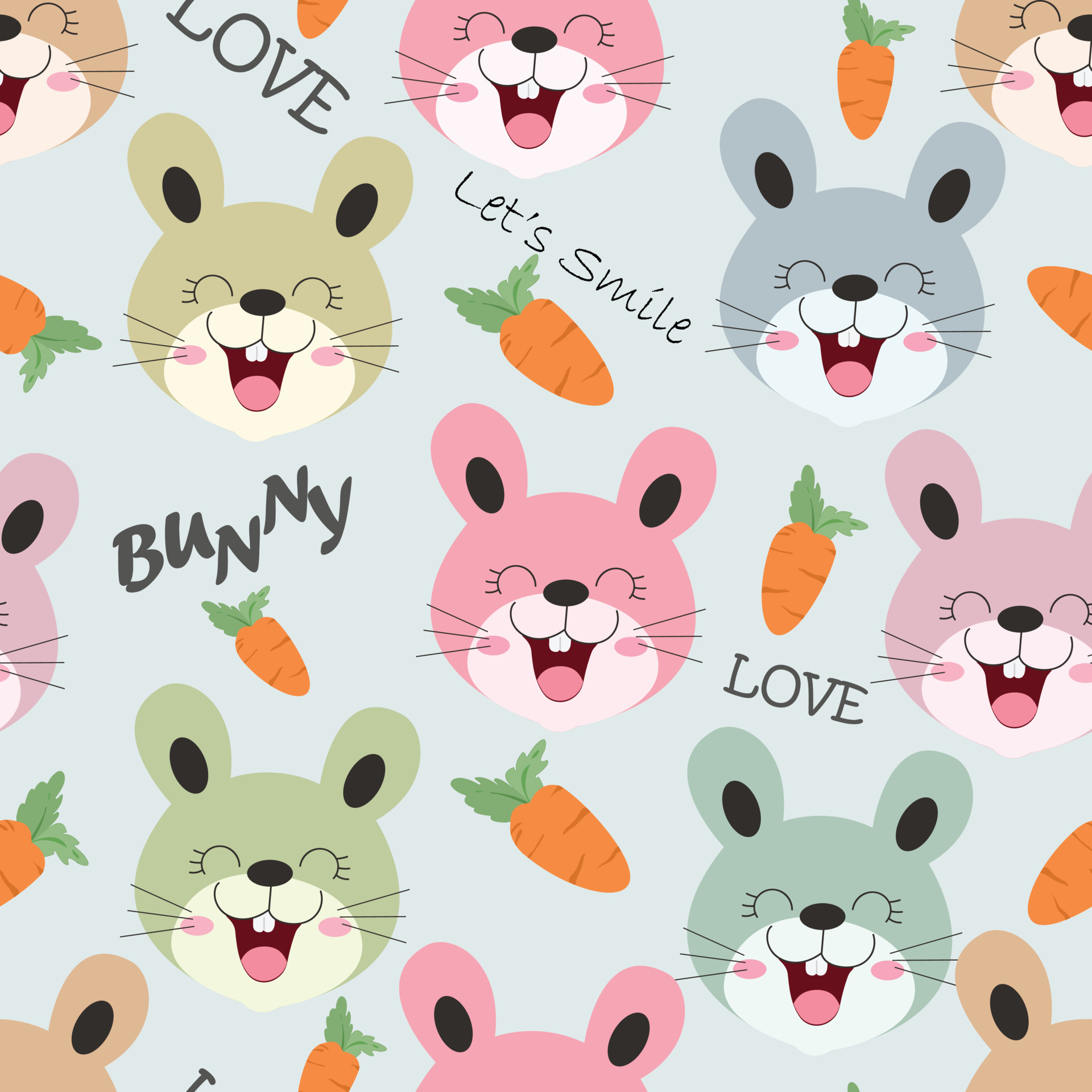 Cute rabbit bunny face seamless pattern 10503064 Vector Art at Vecteezy