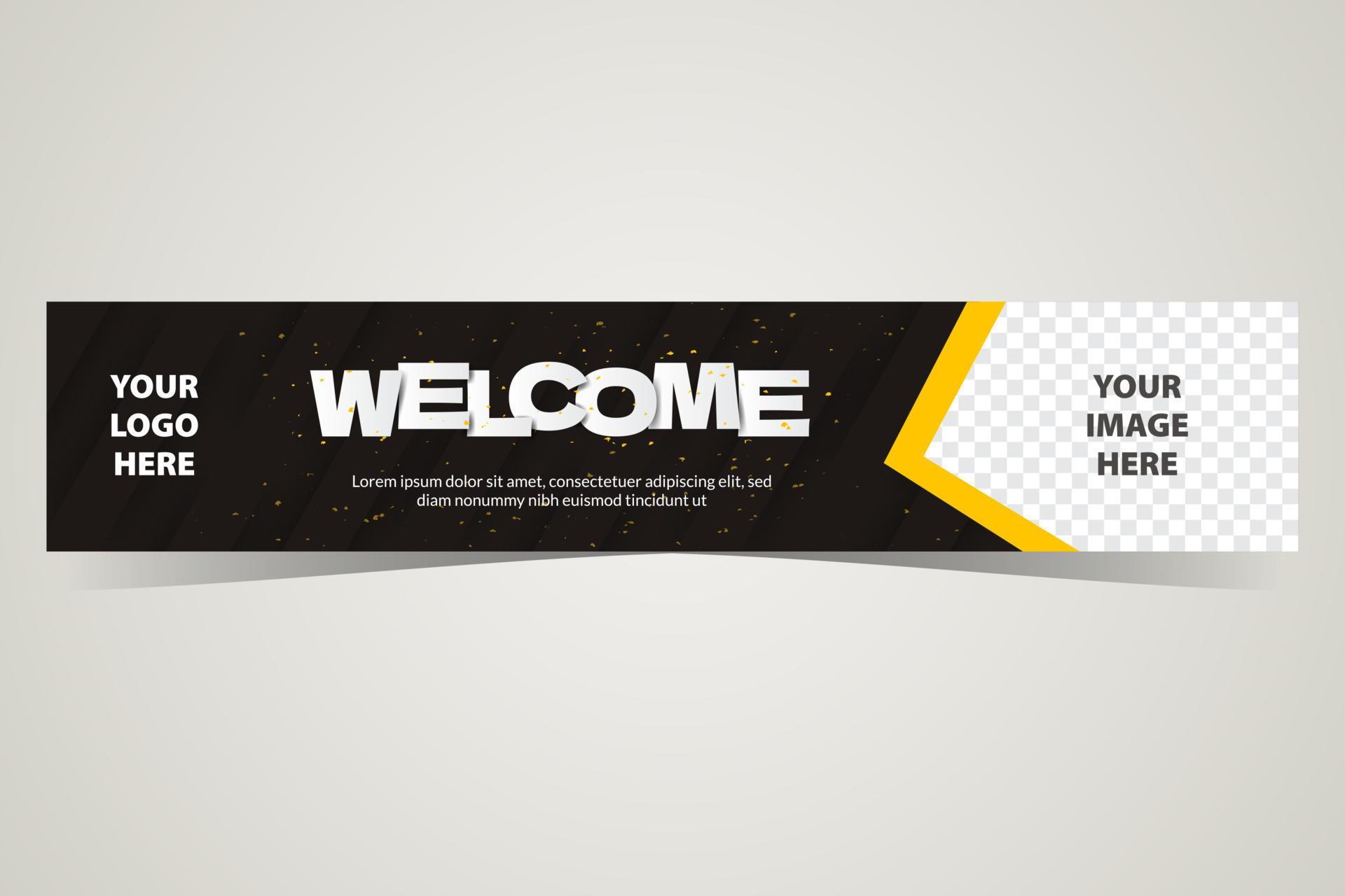 Welcome banner template with abstract illustration on isolated ...