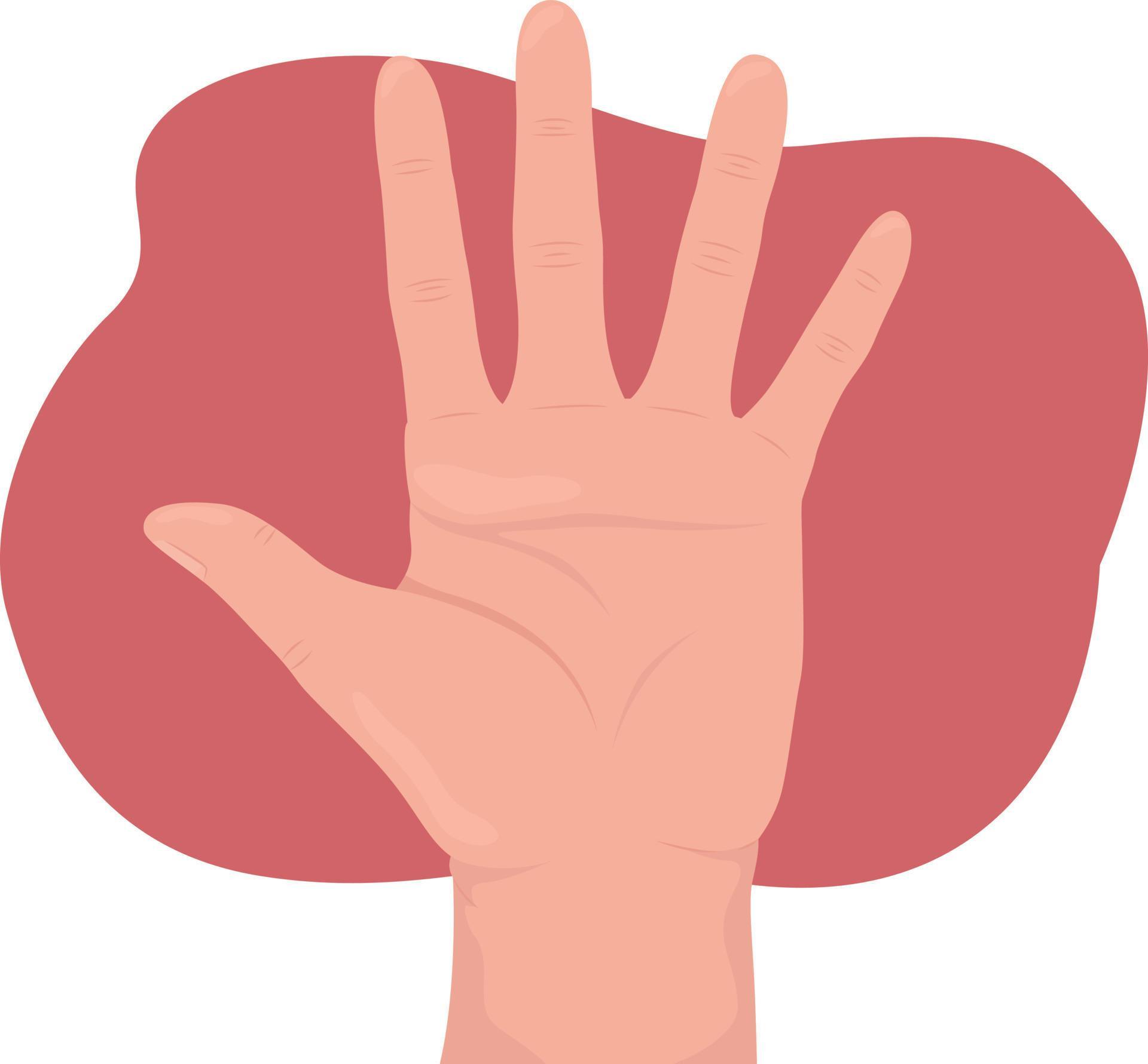 Palm with spread fingers 2D vector isolated illustration. Mountza flat ...