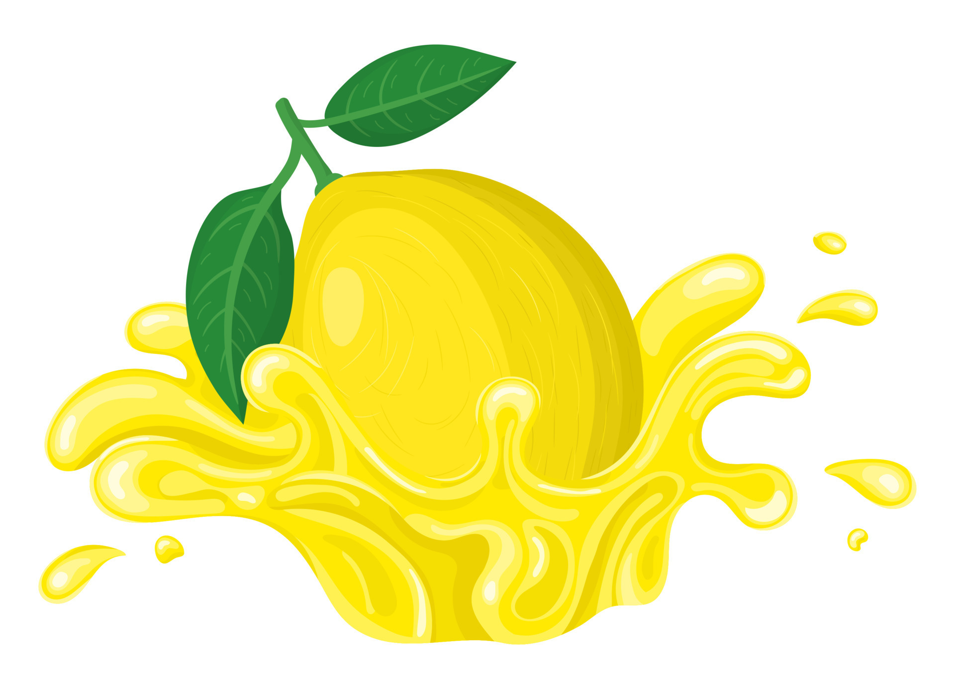 Fresh bright lemon juice splash burst isolated on white background. Summer fruit juice. Cartoon ...