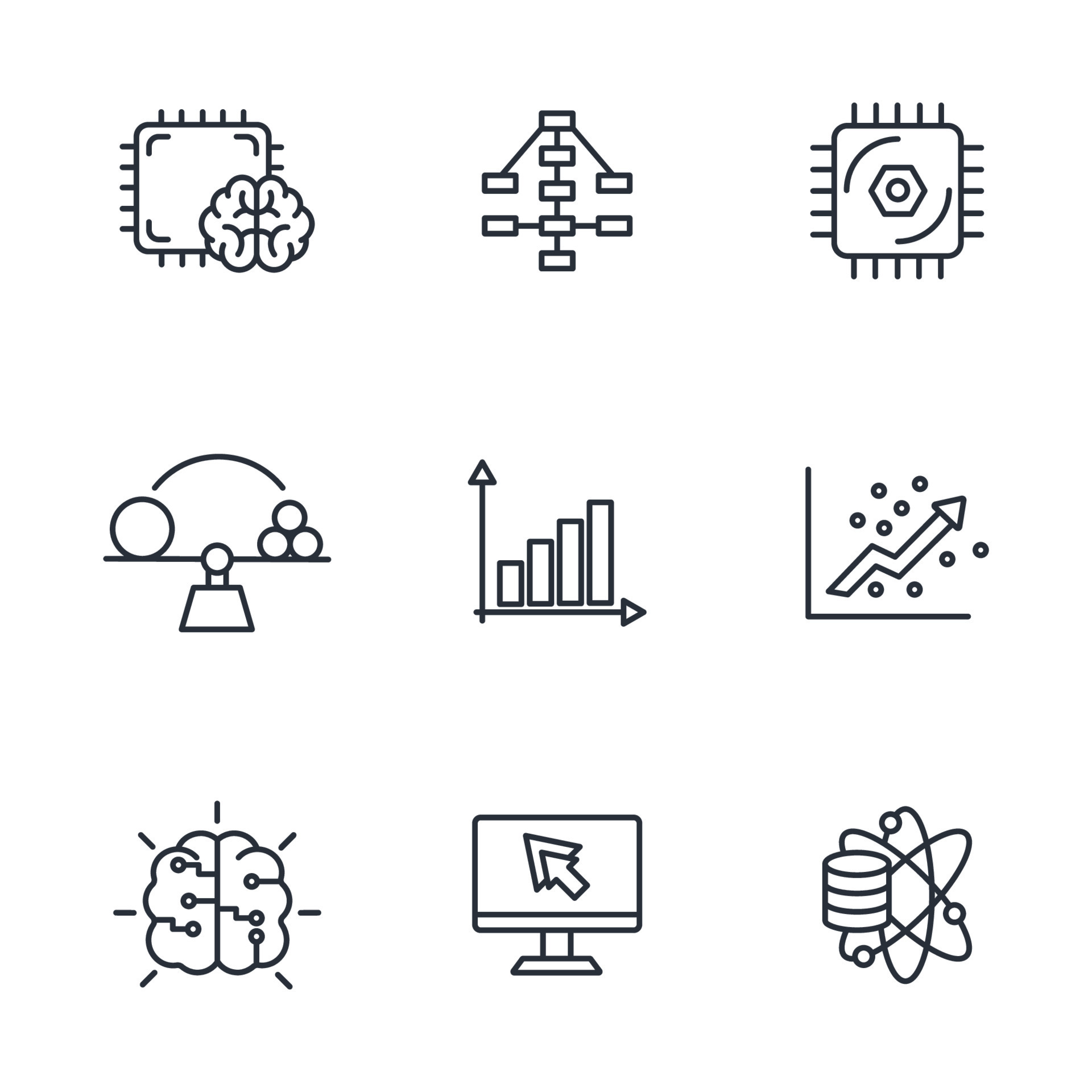 Machine Learning Icons Set Machine Learning Pack Symbol Vector