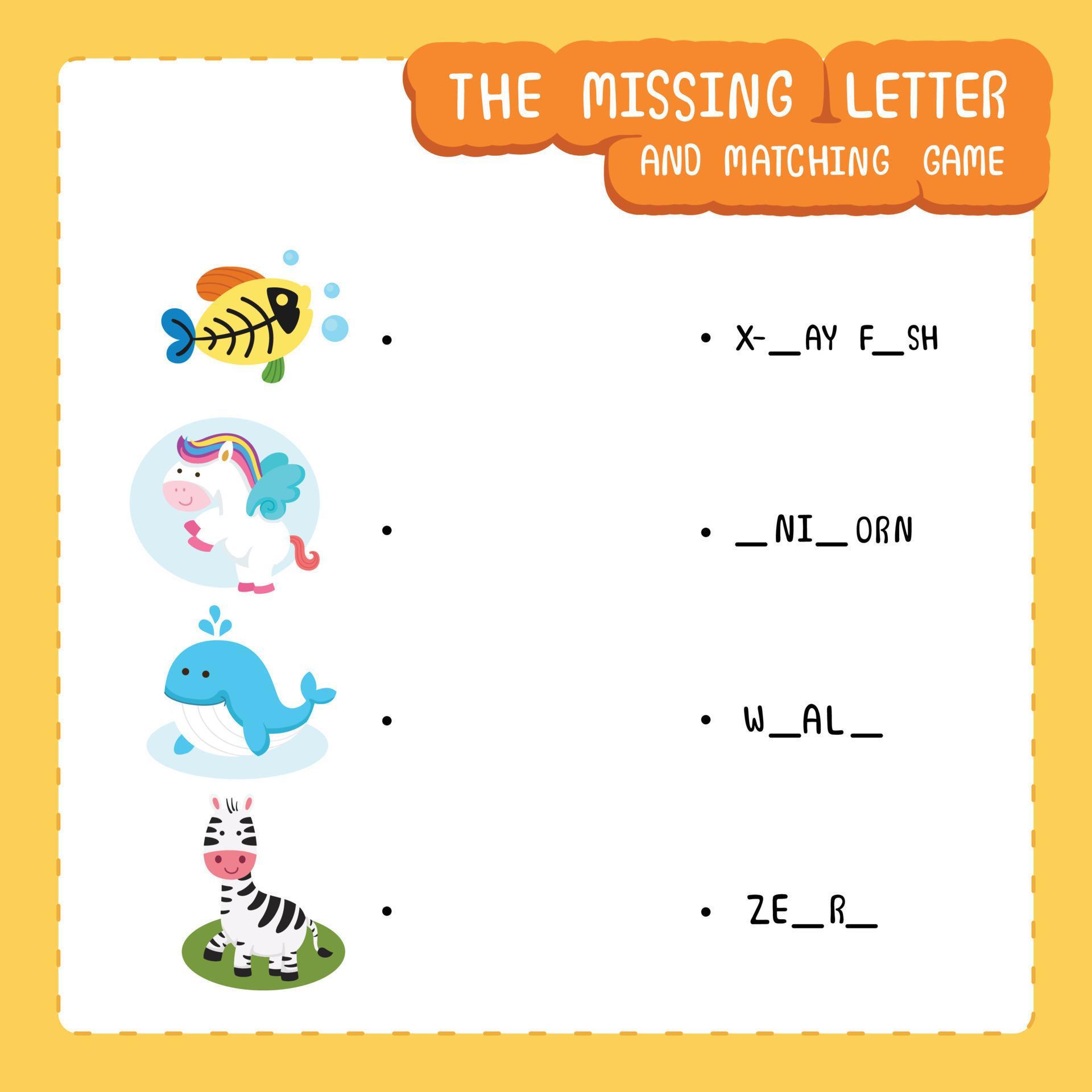The missing letter and matching game 10511974 Vector Art at Vecteezy