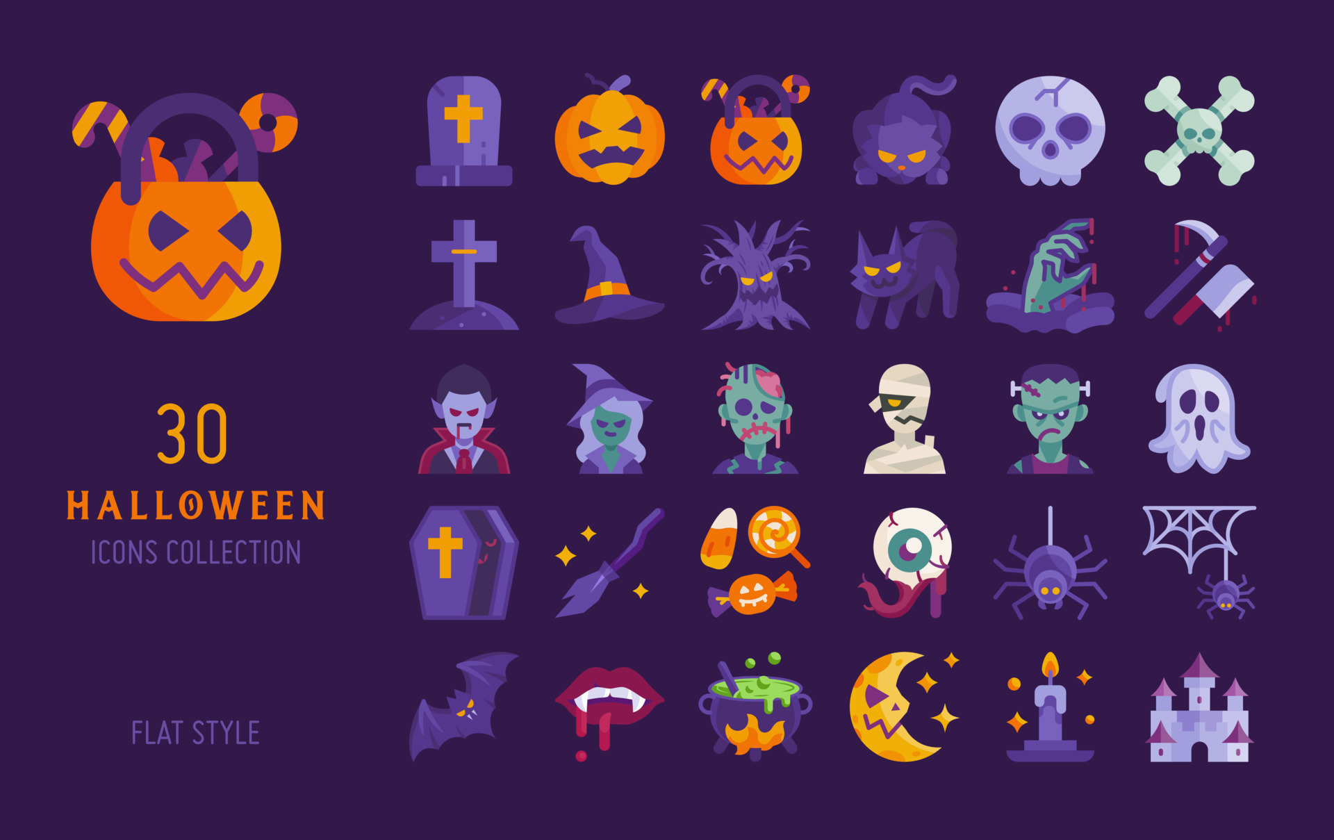 halloween icon flat design vector set 10513708 Vector Art at Vecteezy