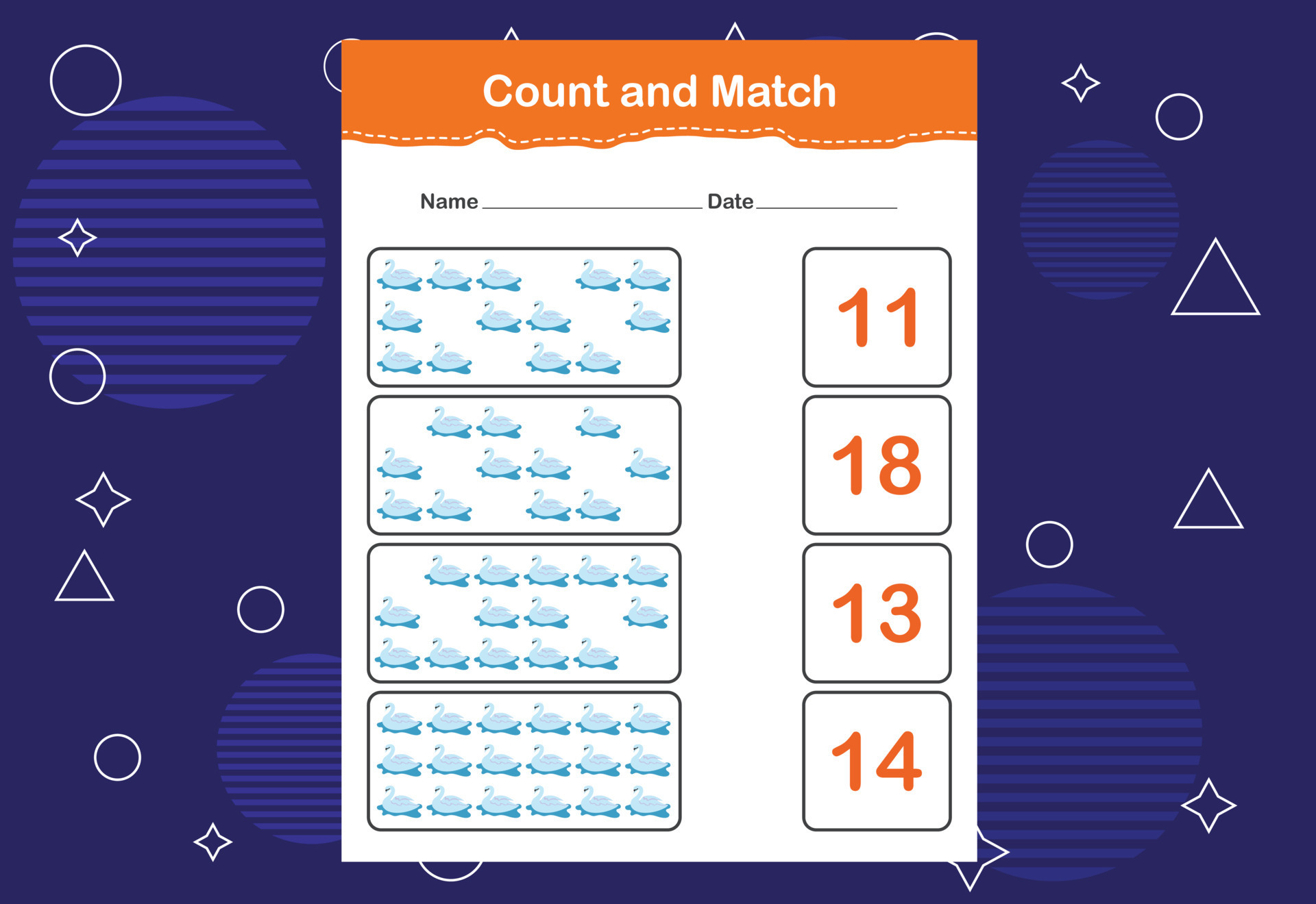 Count and match with the correct number. Count how many birds and ...